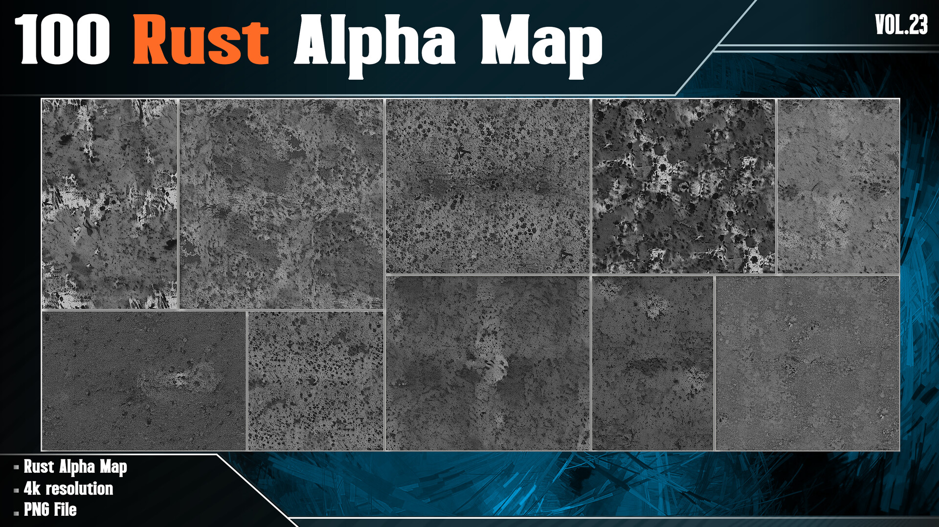 mehdi shahraki - 100 Rust Alpha Map - Vol.23 ( 4K PNG )