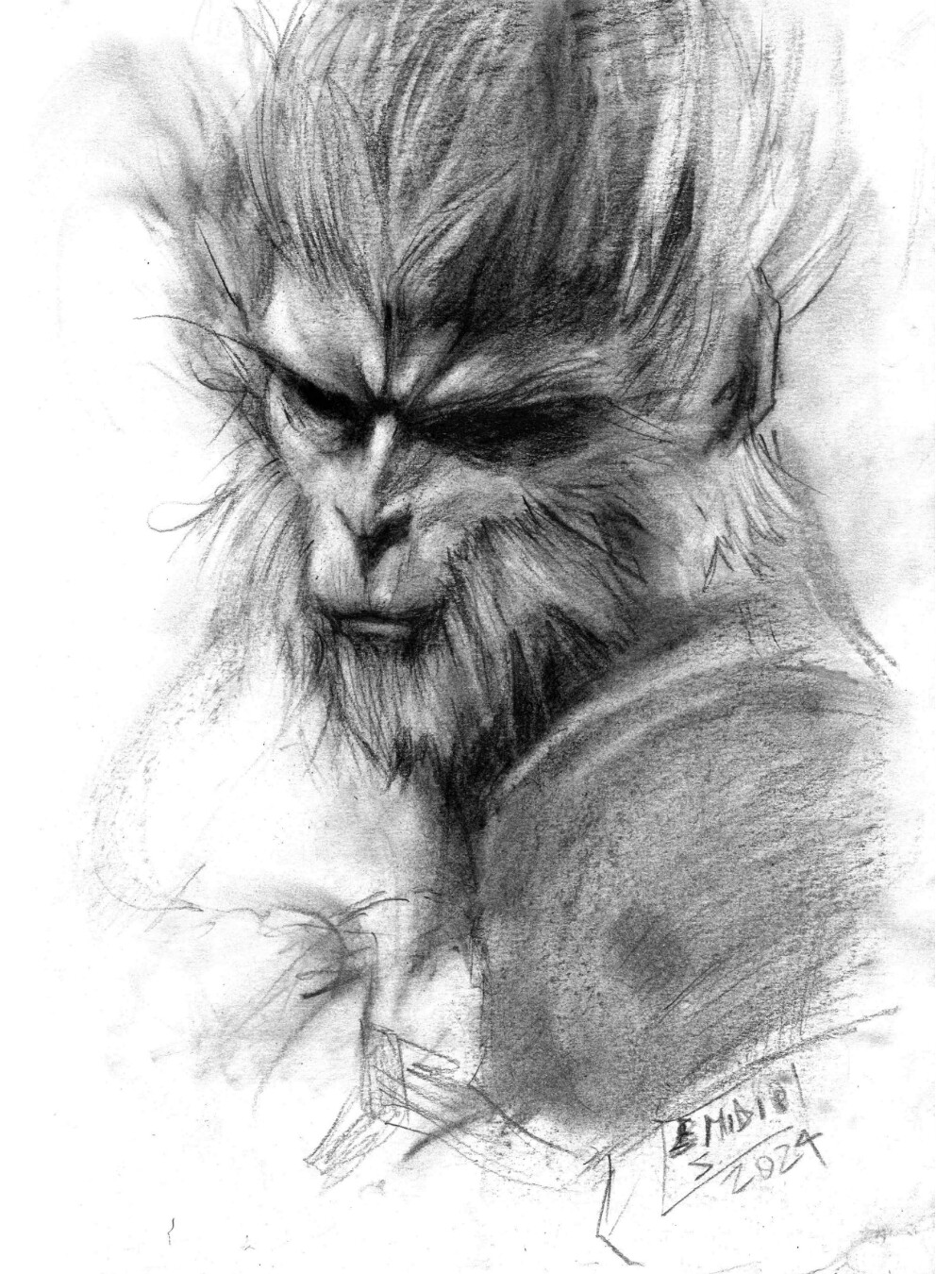 ArtStation - Wukong charcoal drawing