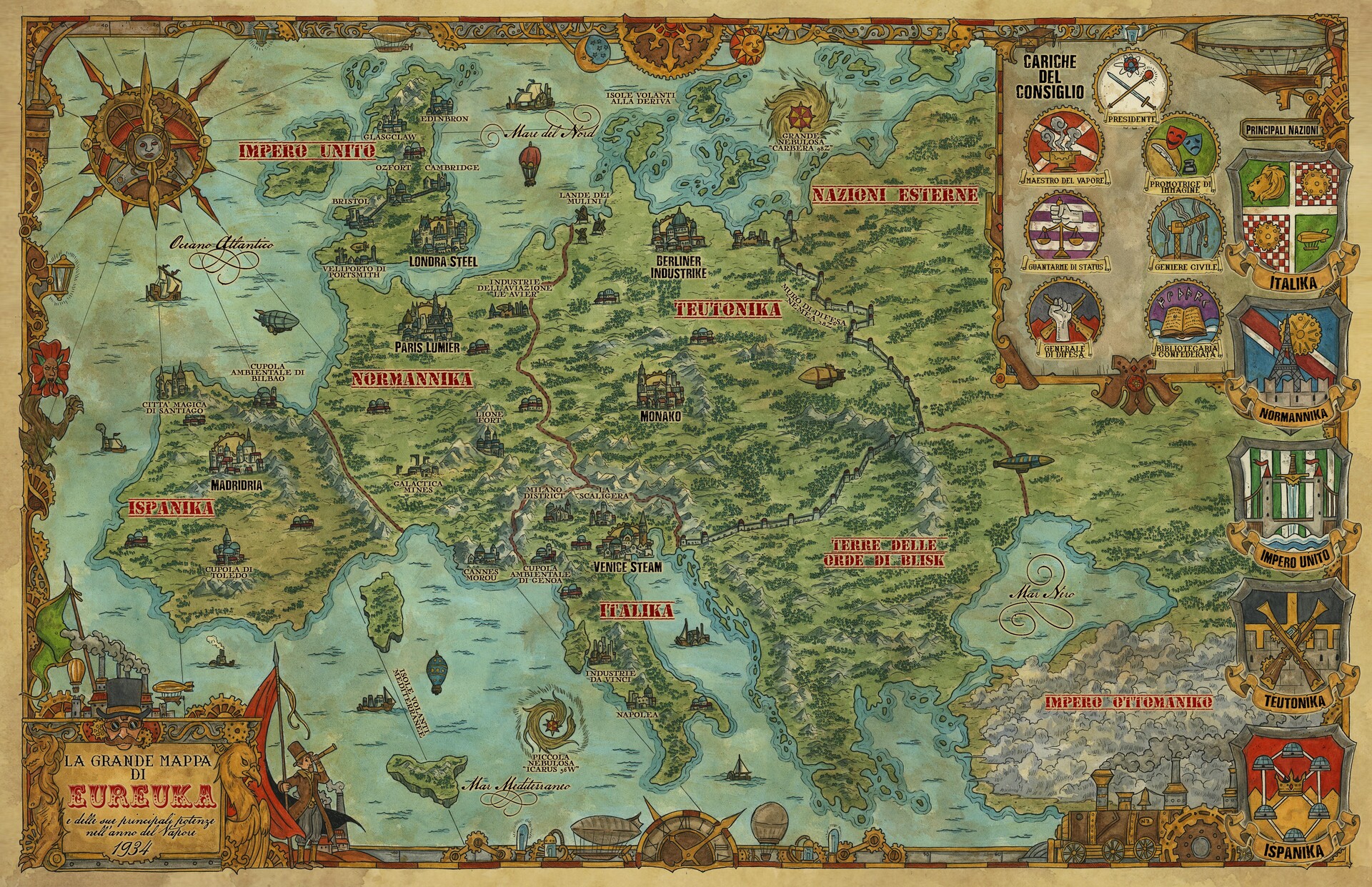 ArtStation - The large map of Eureuka, the Steampunk Europe of a ...