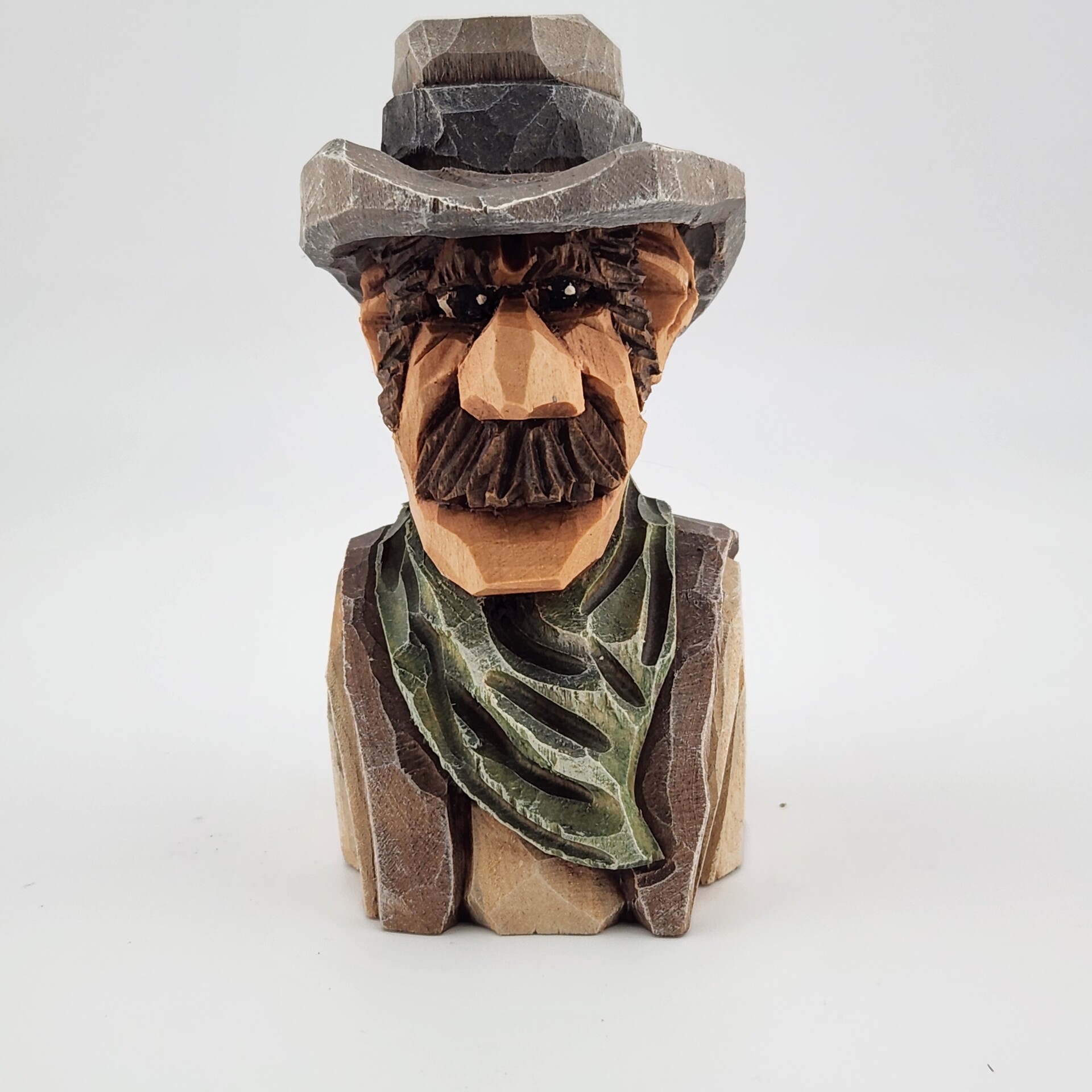 ArtStation - Cowboy bust, 2x2x4 basswood and acrylics