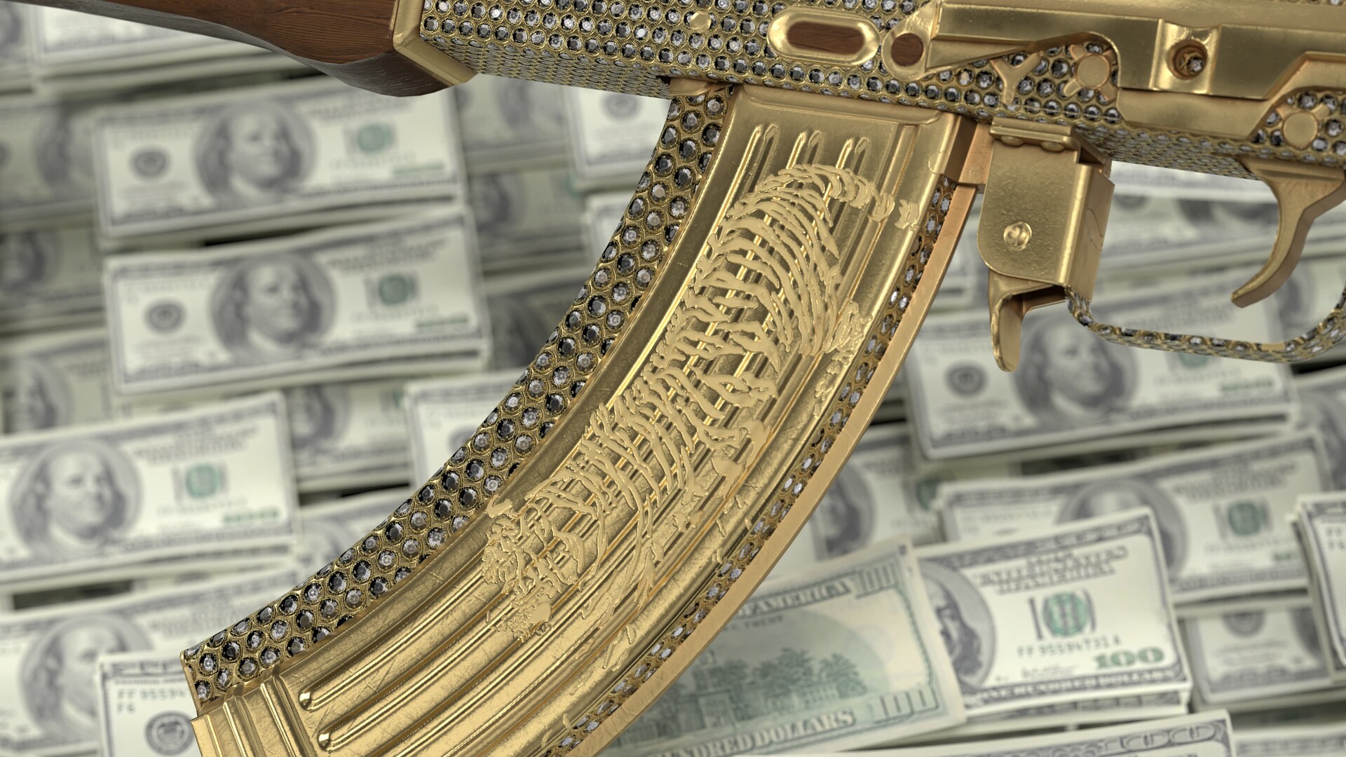 Gold Ak 47 And Money
