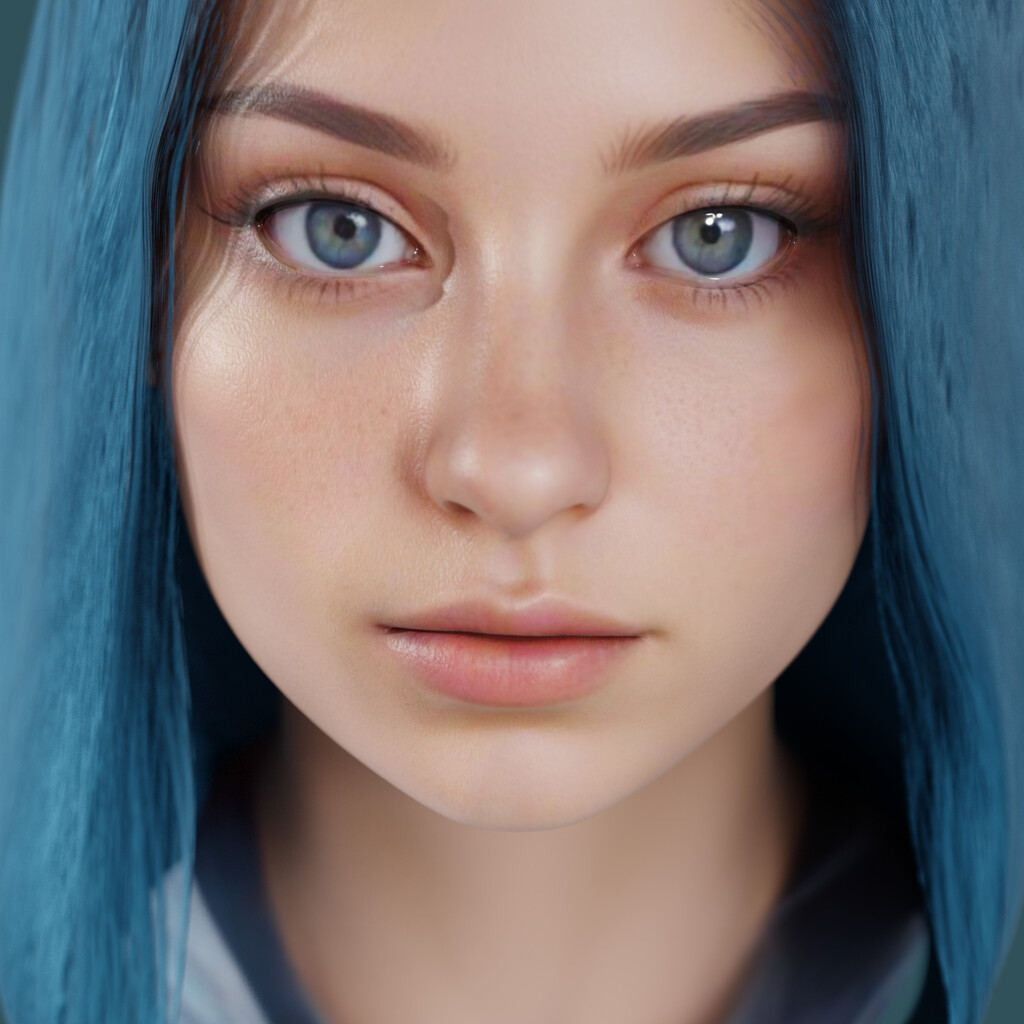 ArtStation - blue hair girl