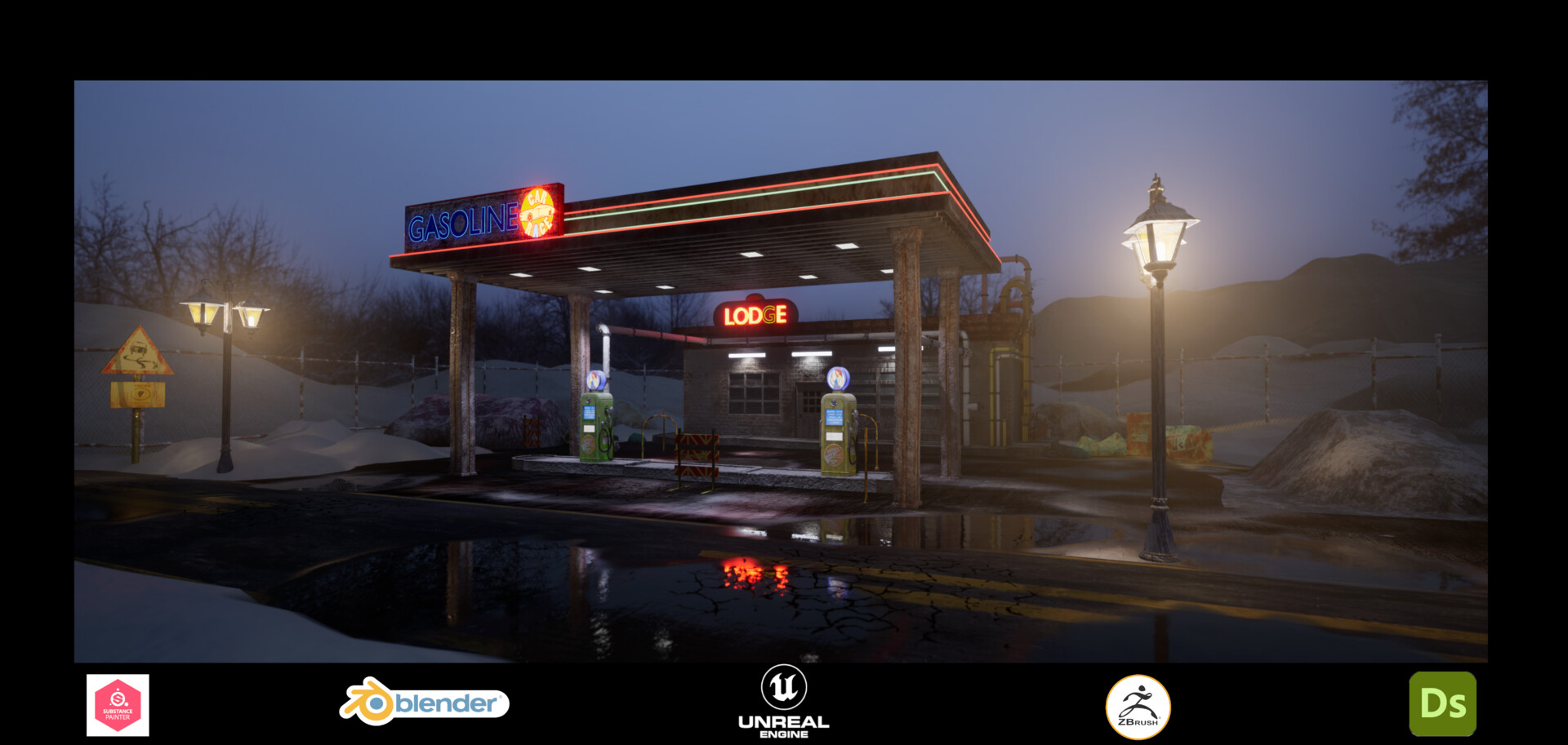 ArtStation - The Last Stop: Gas Station in the Dark