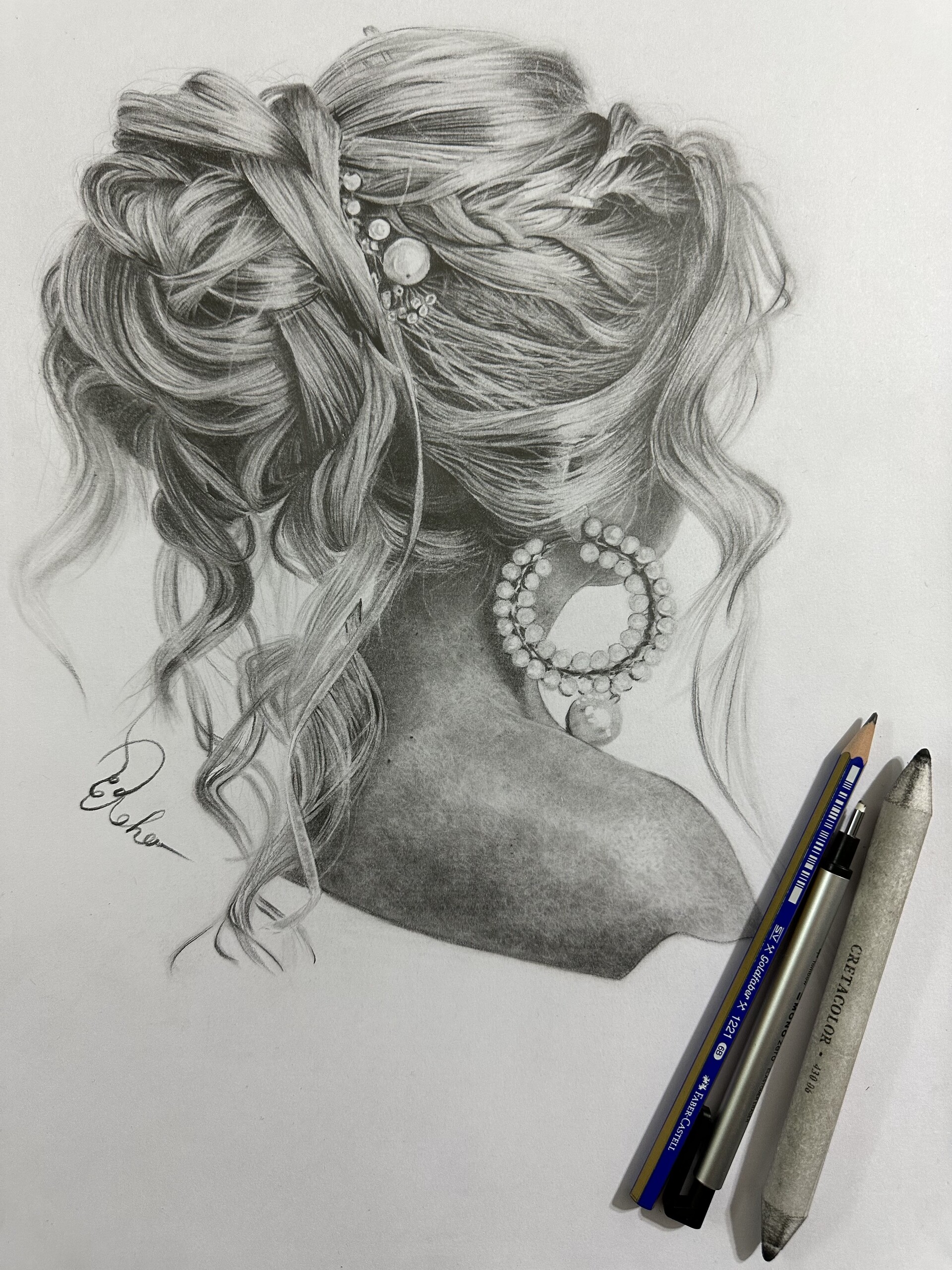 ArtStation - Pencil drawing of hair on A4 paper in hyperrealistic style.”