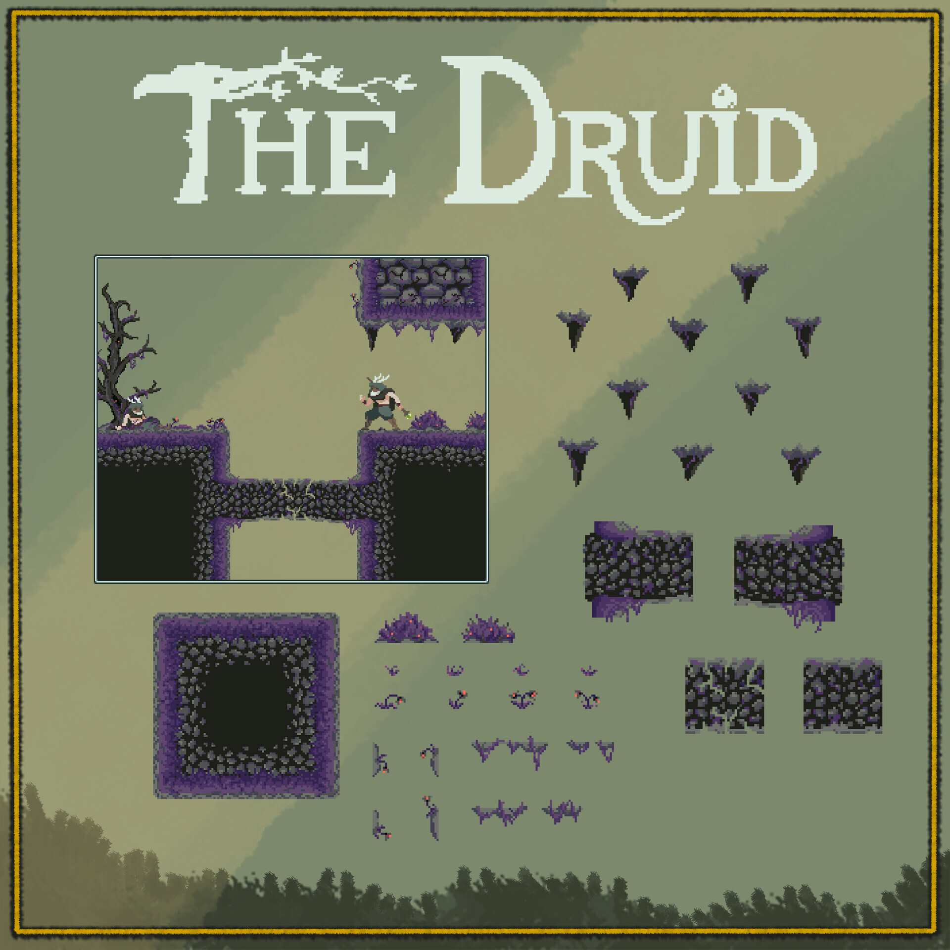 ArtStation - Tile Set Corrupted Forest 01 - Pixel Art