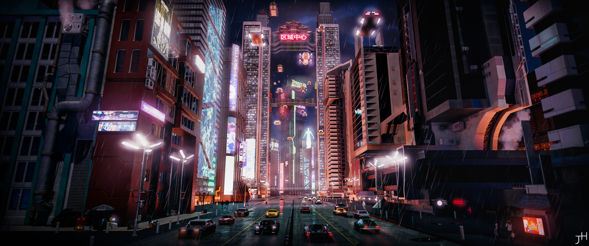 ArtStation - "The Centerline" Chinatown district center 2085