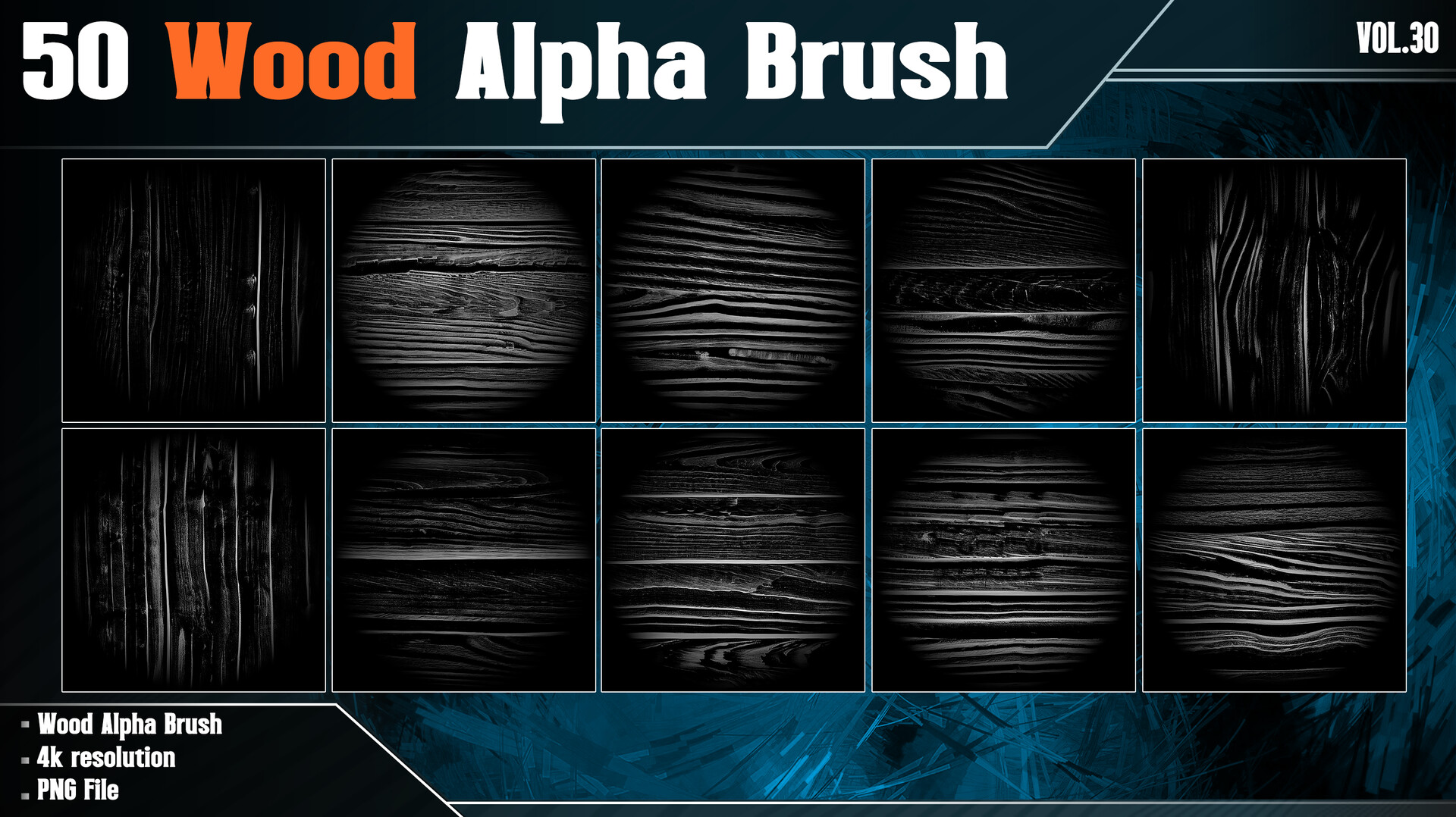 mehdi shahraki - 50 Wood Alpha Brush - Vol.30 ( 4K PNG )