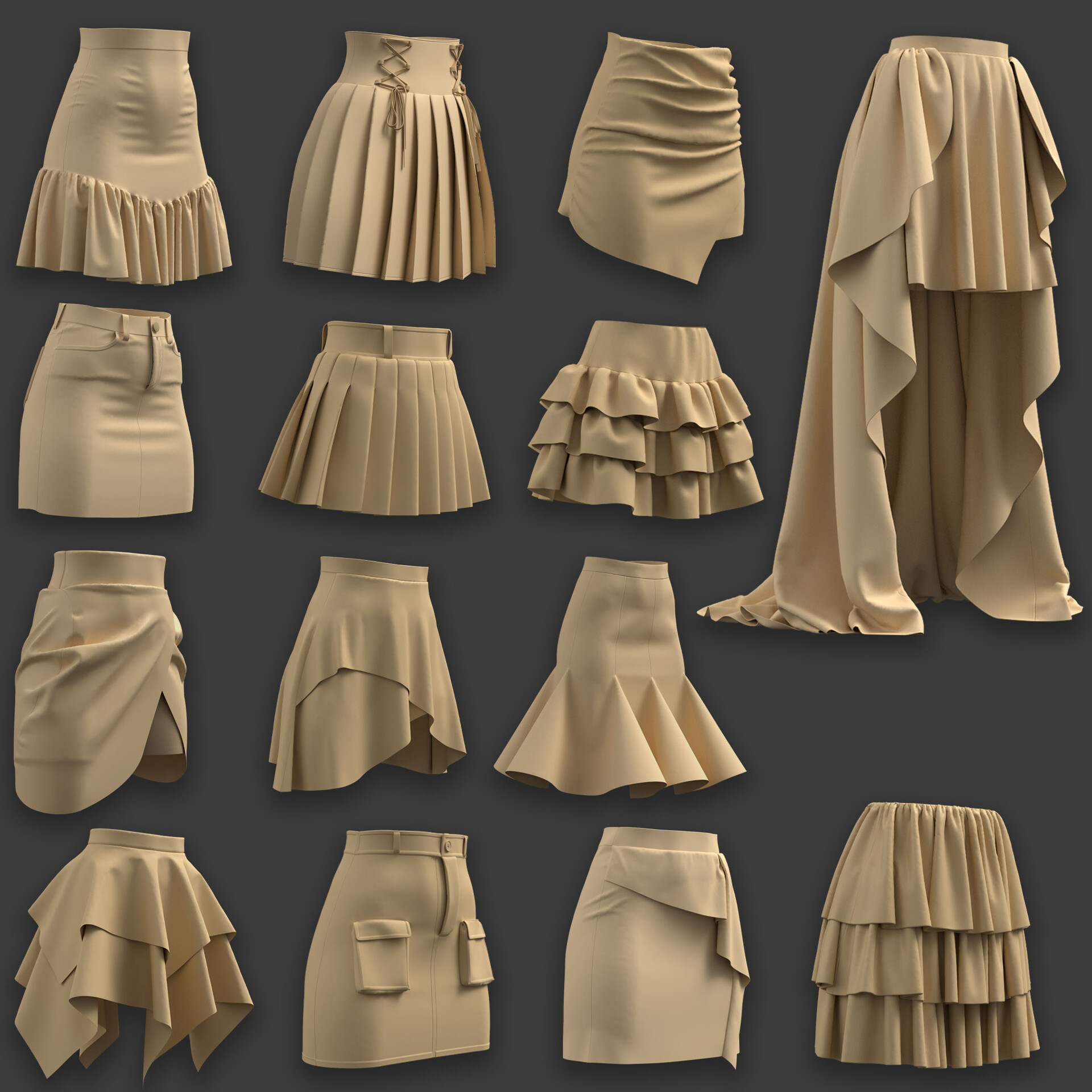 ArtStation - 20 Women's Skirts Pack for Marvelous Designer & Clo3D