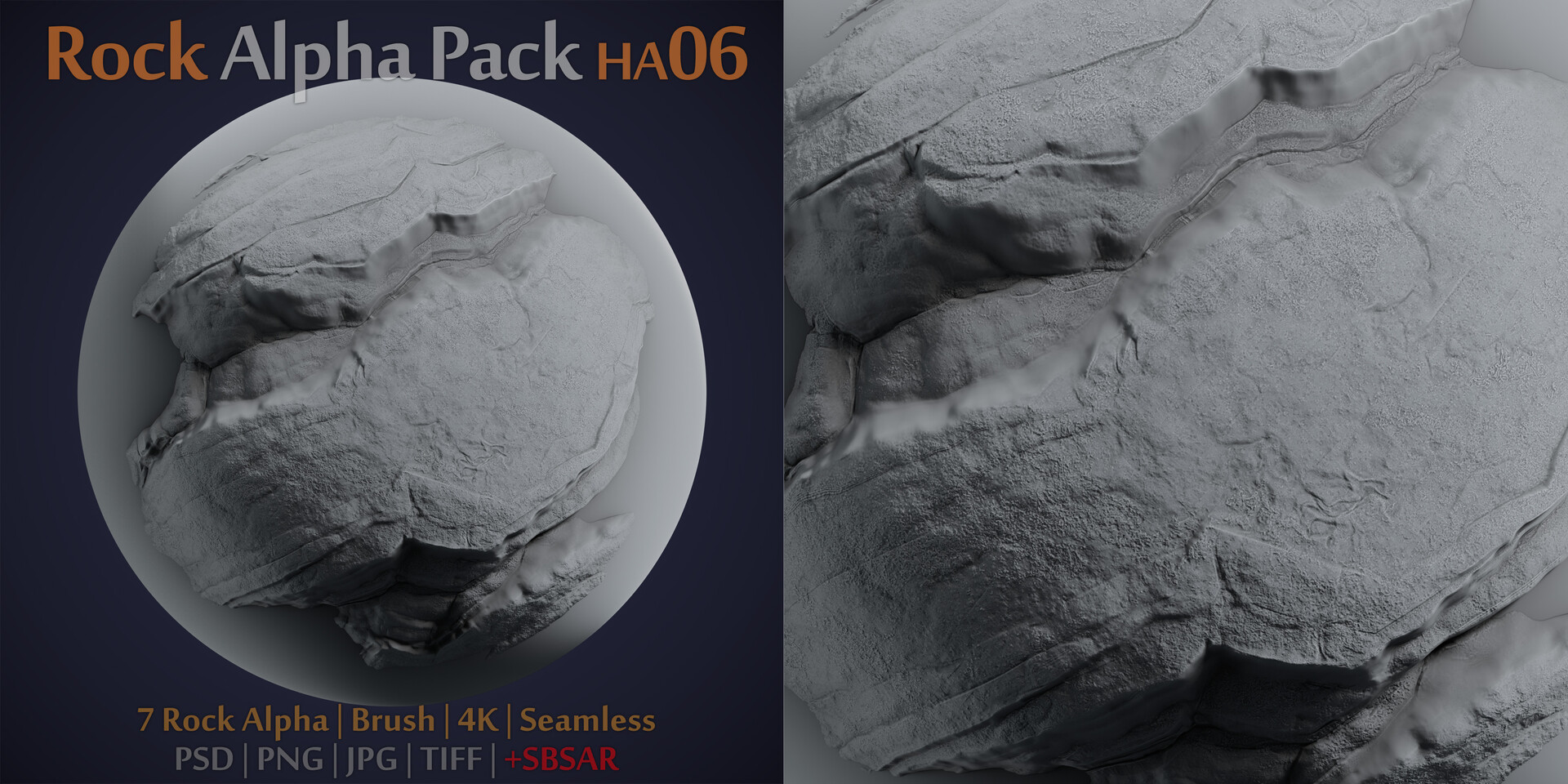 Hemase - Rock and Cliff Alpha Brush | HA06 | 4K | 16bit | +SBSAR