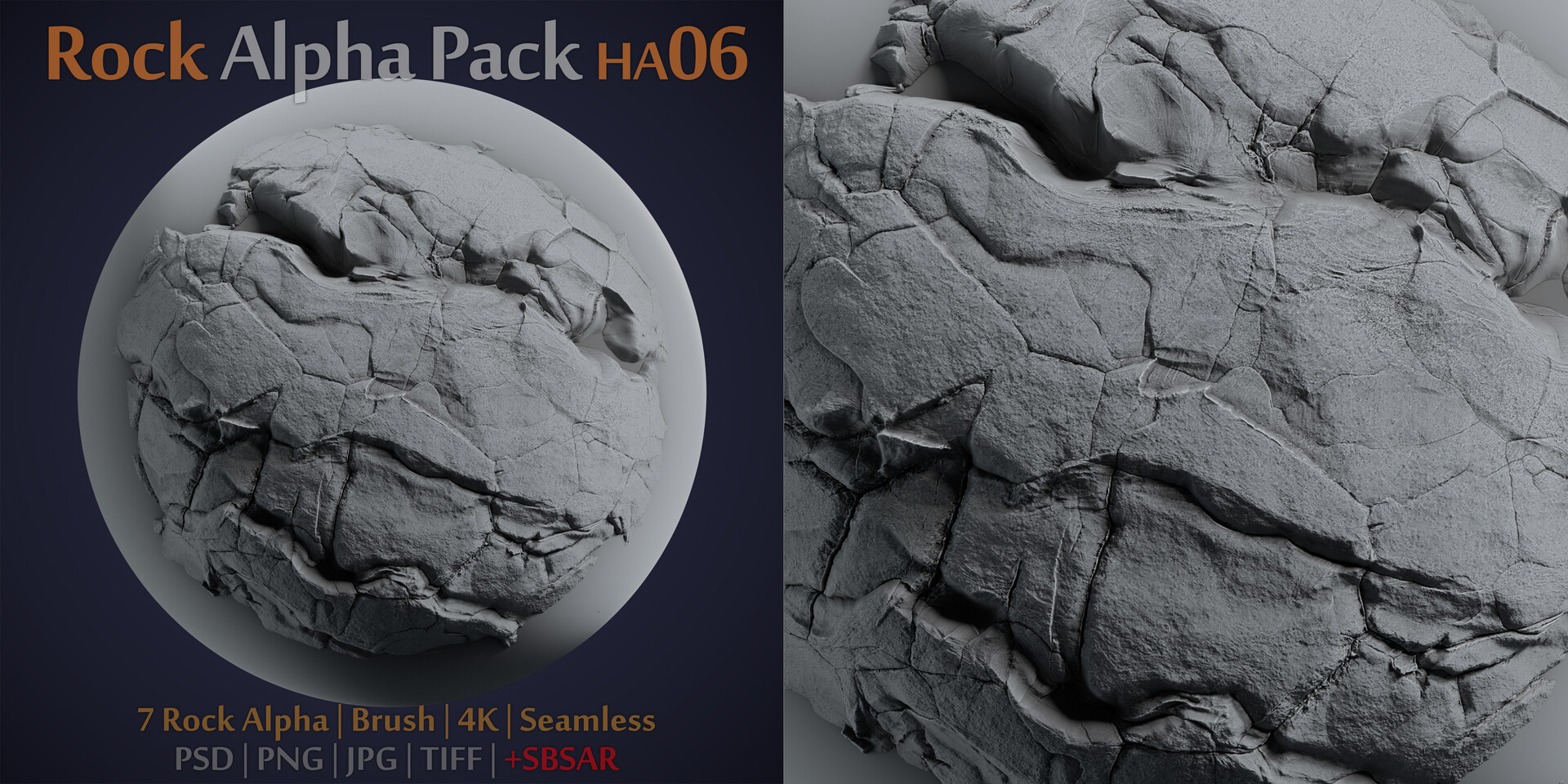 Hemase - Rock and Cliff Alpha Brush | HA06 | 4K | 16bit | +SBSAR