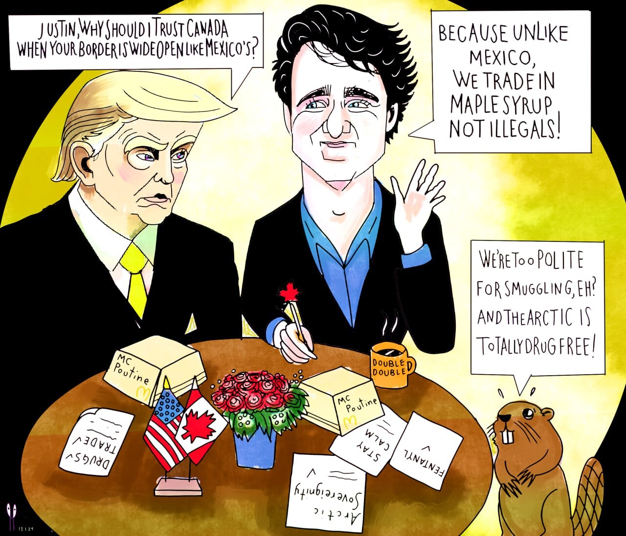 ArtStation - PRESIDENT DONALD TRUMP POLITICAL CARTOON Justin trudeau