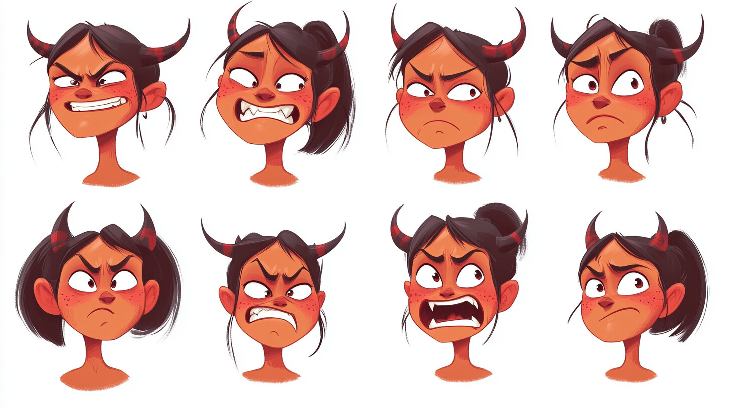 Concept Art - +350 Devil Female Expression Sheet(4k)