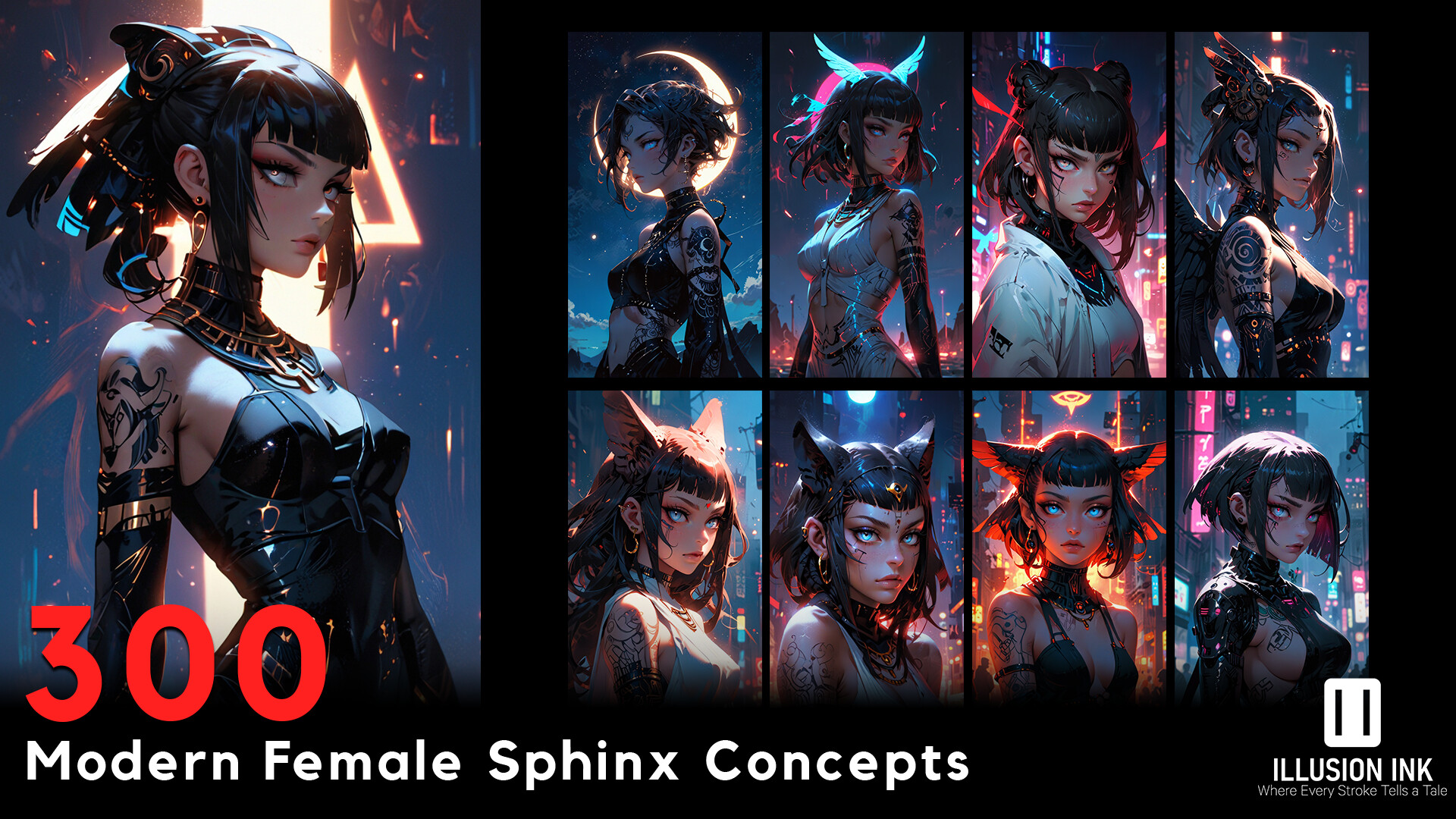 ILLUSION INK - 300 Modern Female Sphinx Concepts | 8K