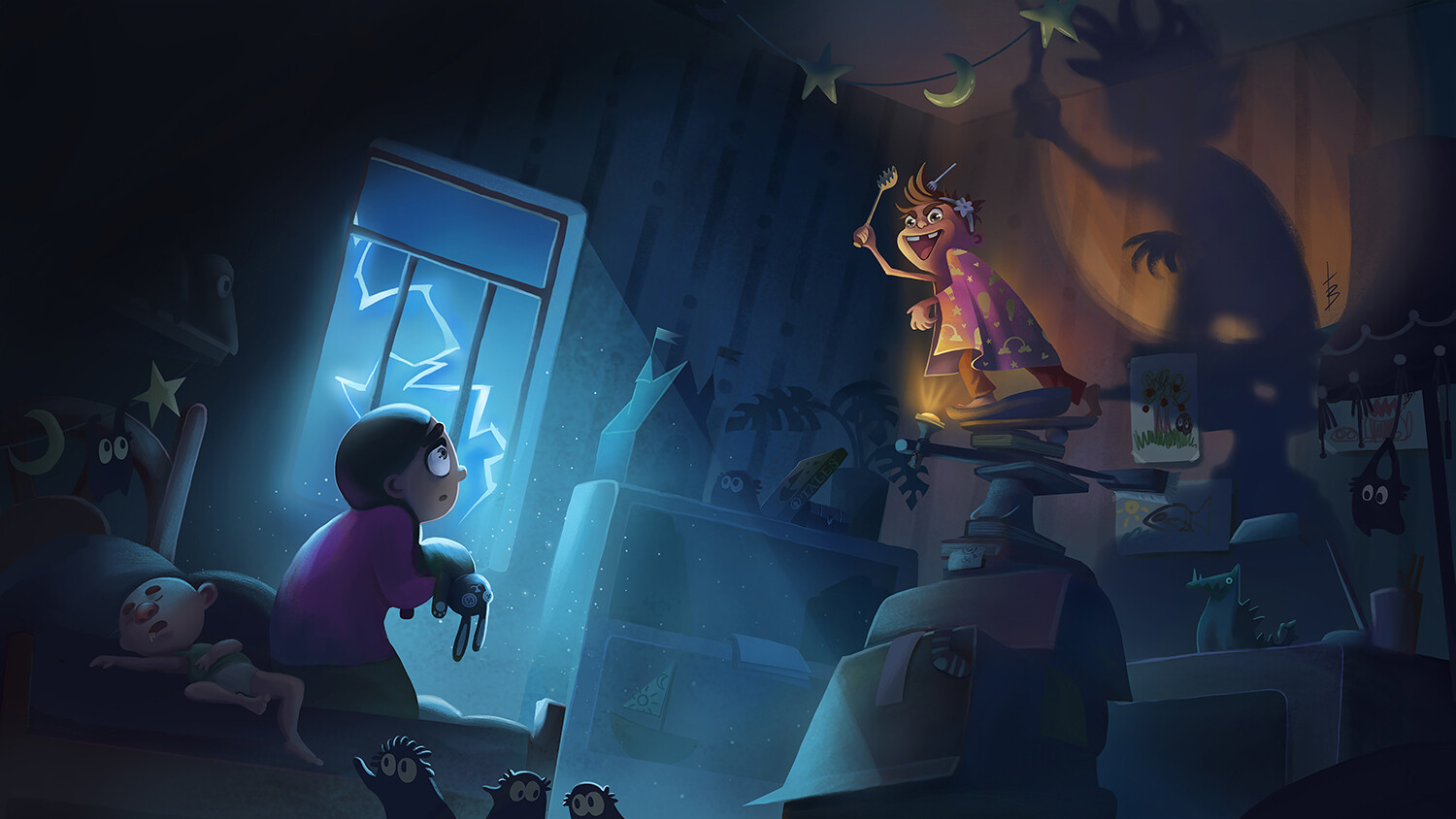 ArtStation - Spooky story time in the kids bedroom