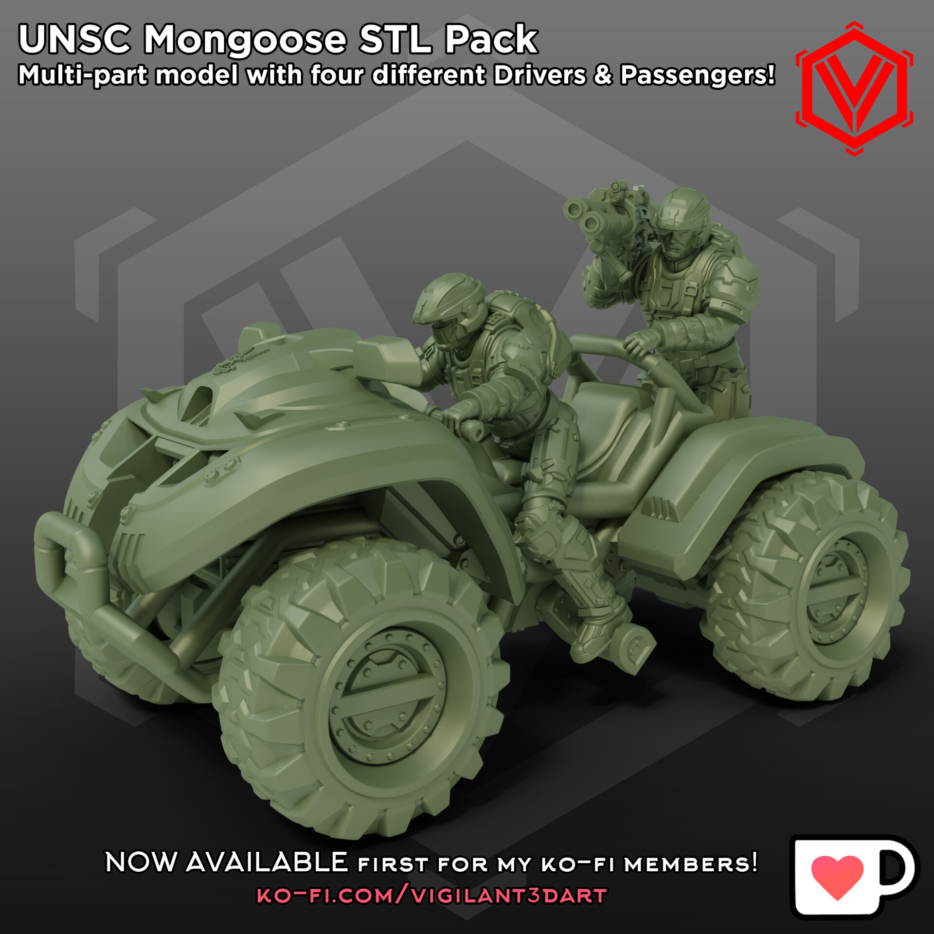 Vincent Colborn - UNSC Mongoose STL Pack - Halo Miniature Fan Project