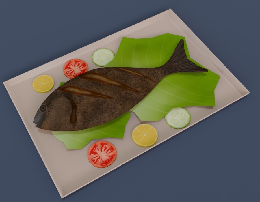 ArtStation - Stylized roasted fish 3d model