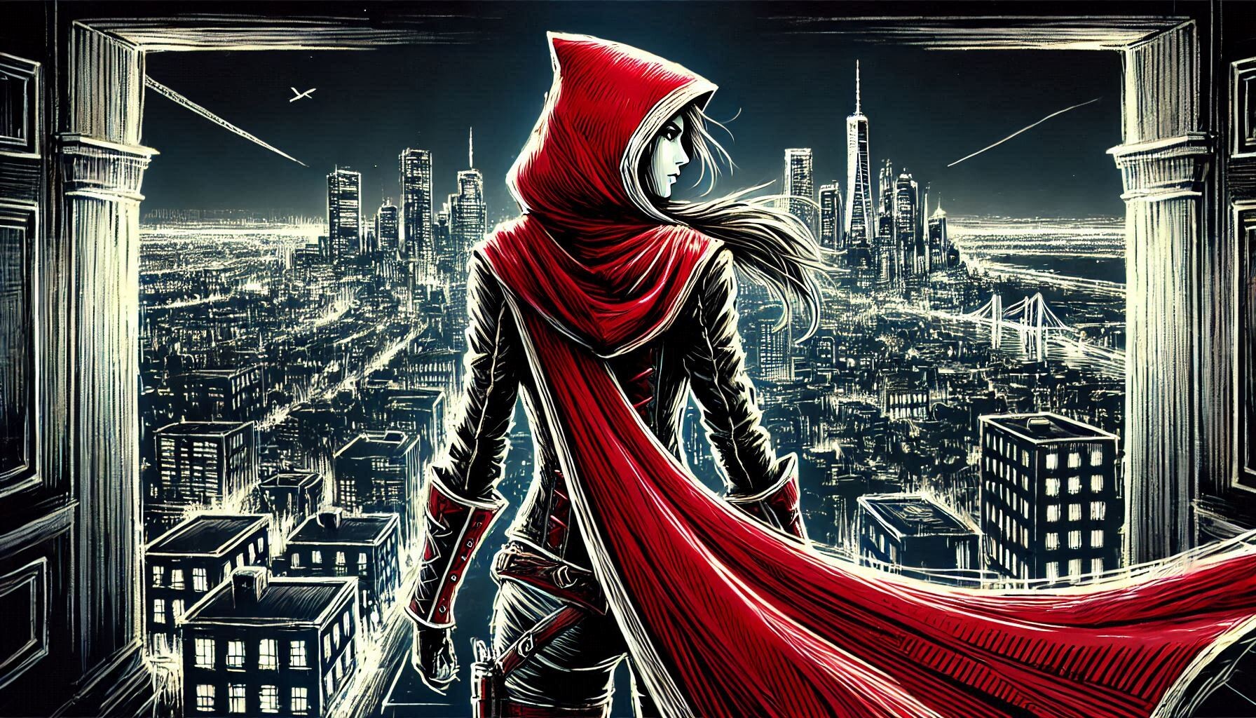 ArtStation - Red assassin lady (drawing style)