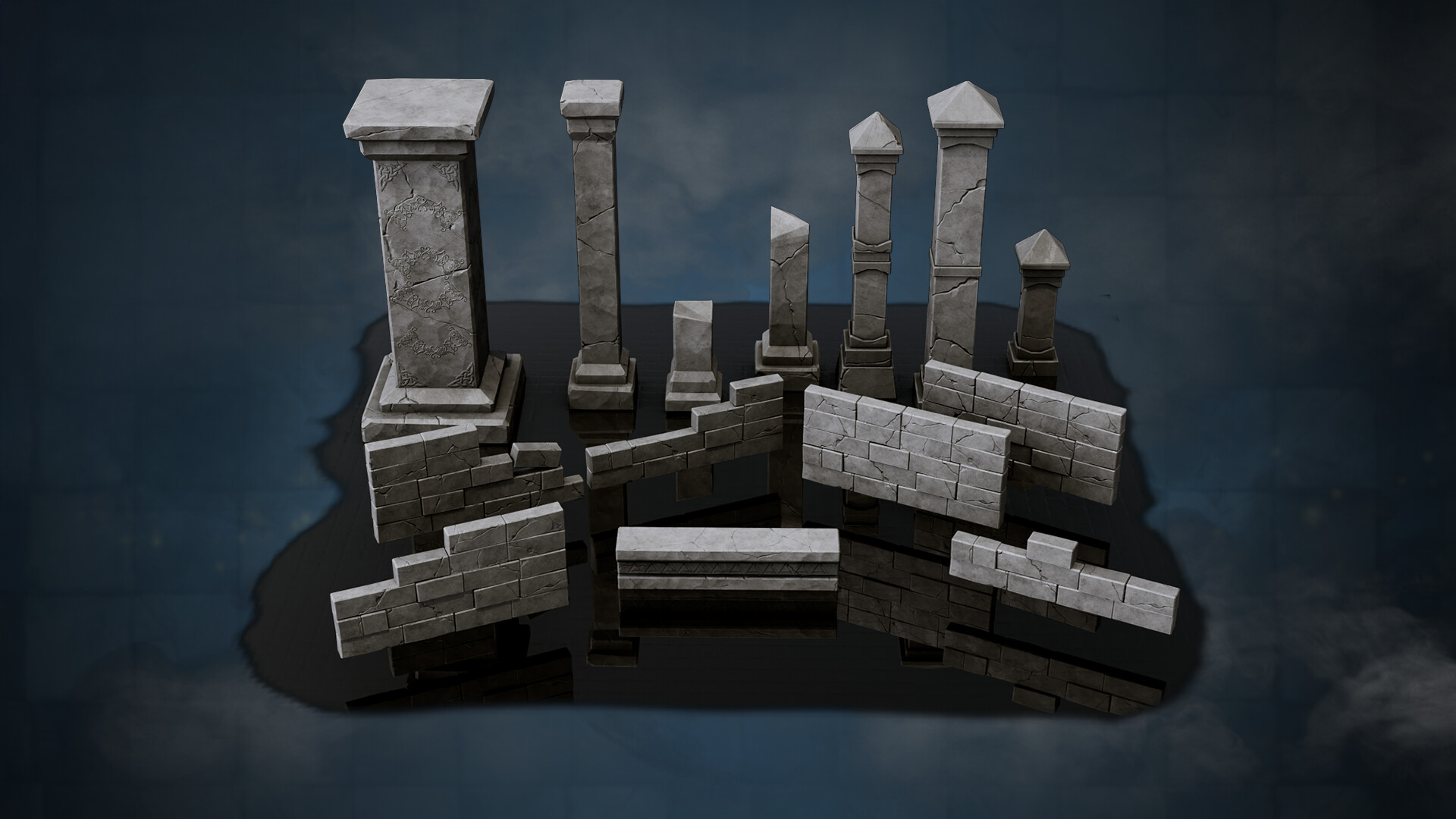 3D Tudor - Blender, Unity & UE5 Stylized Stone Ruin Modular Asset Pack