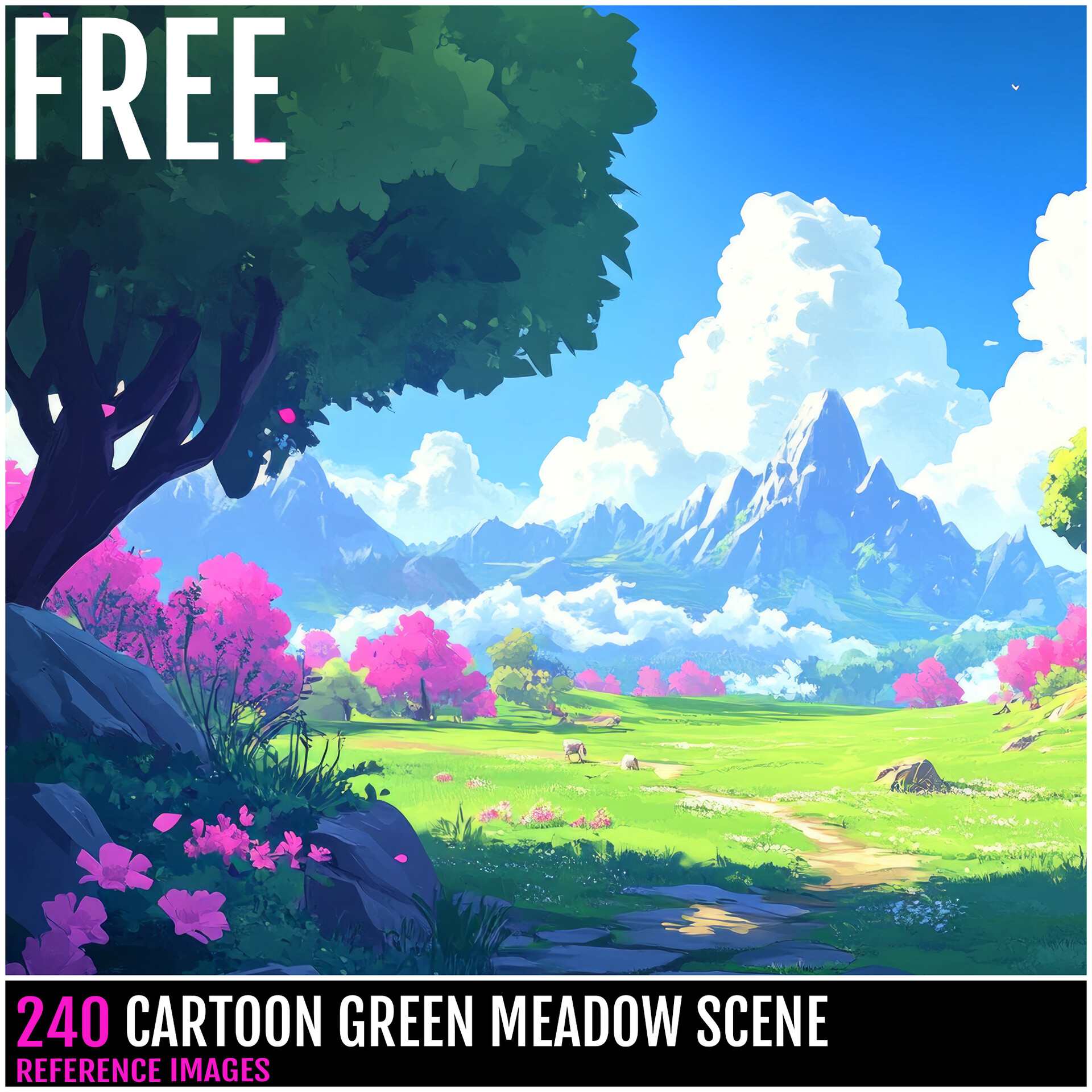 ArtStation - 240 CARTOON GREEN MEADOW SCENE FREE PACK
