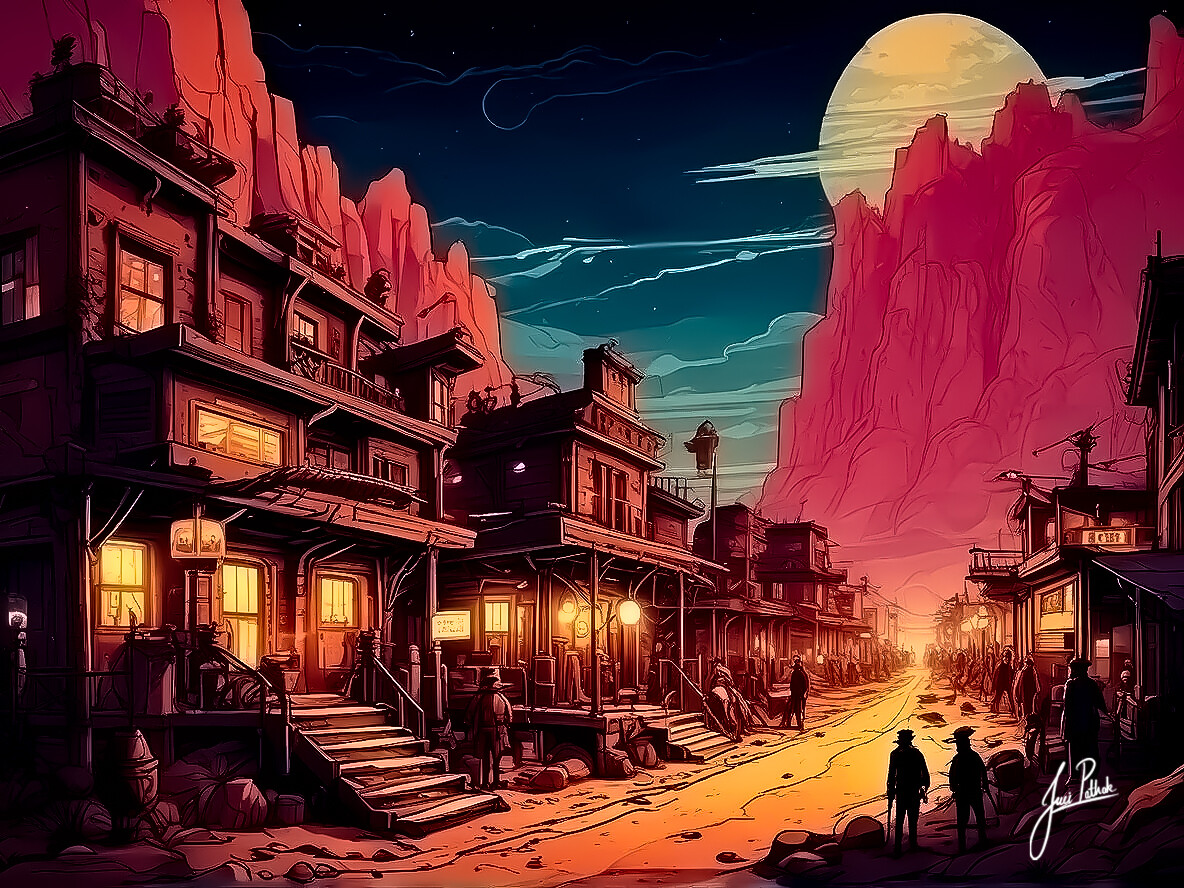 ArtStation - Moonlit Western Town