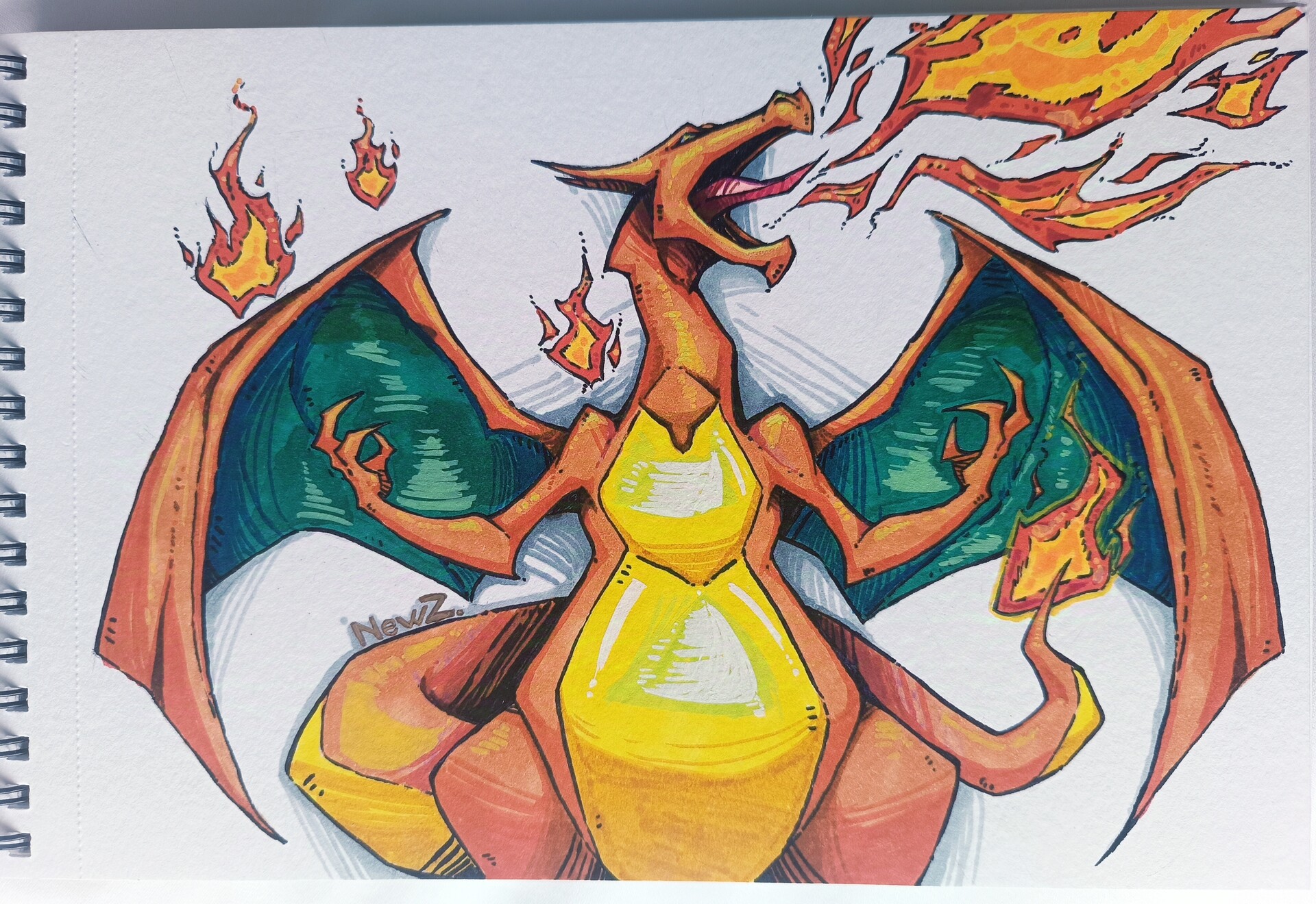 charizard colored pencil drawing