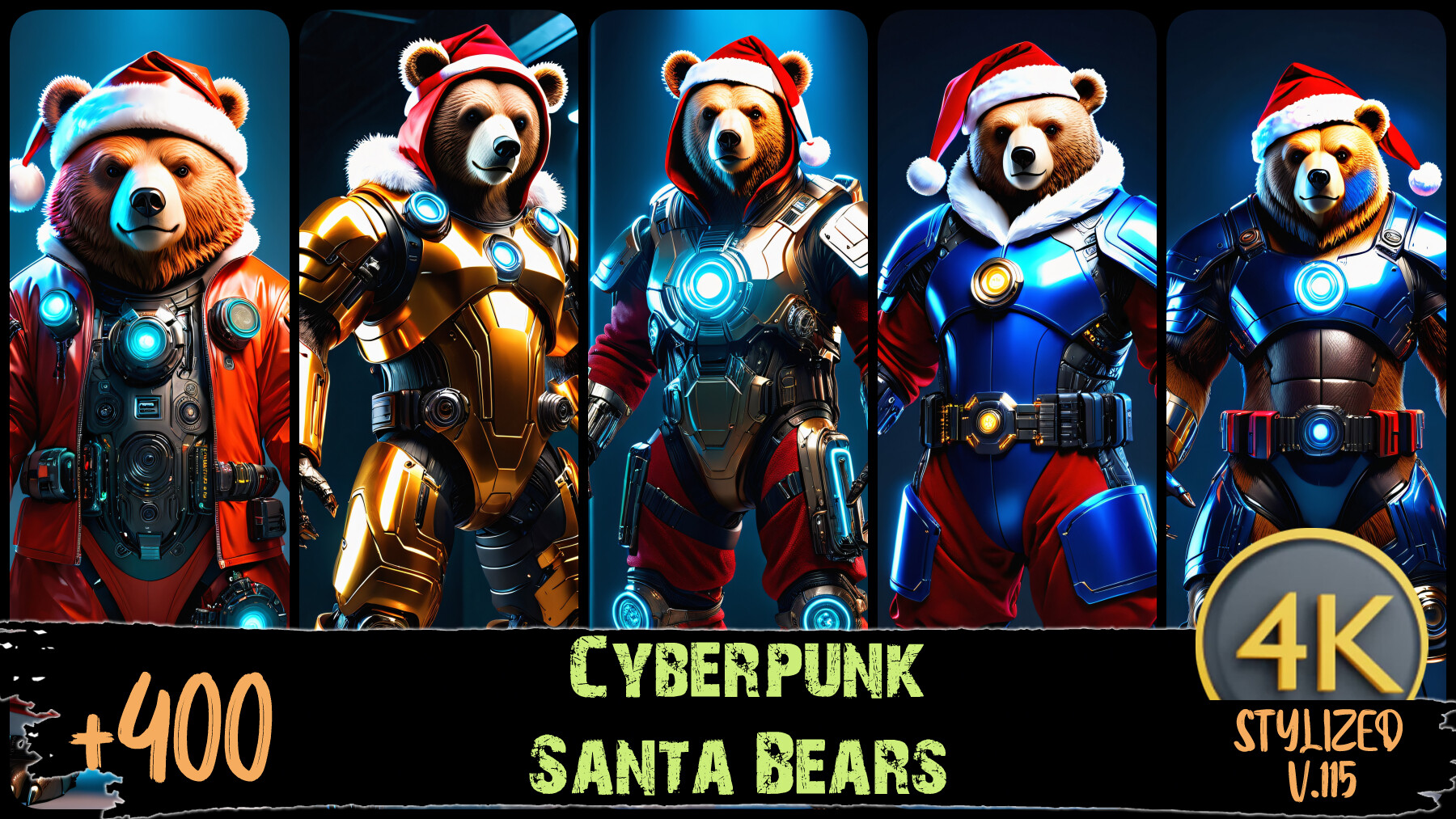 ArtStation - +440 Cyberpunk Santa Bears | 4K | Stylized Vol.115
