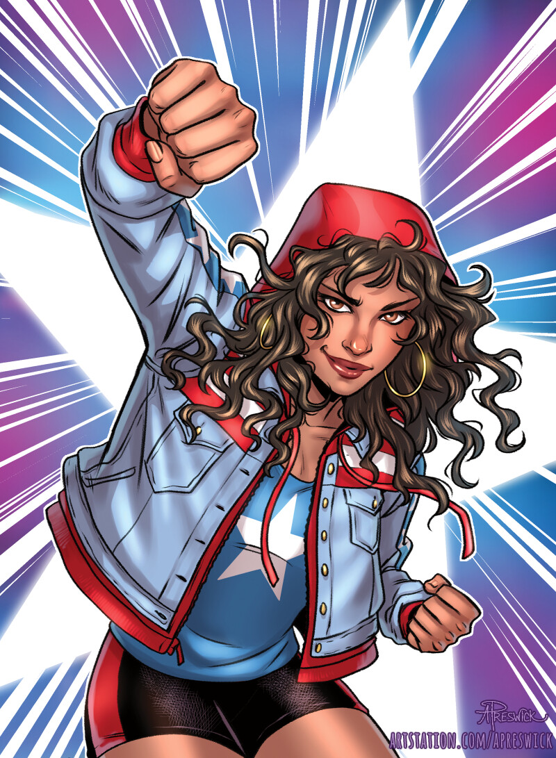 Allie Preswick Art - 2024 Fleer Ultra Matriarchs of Marvel: Miss America