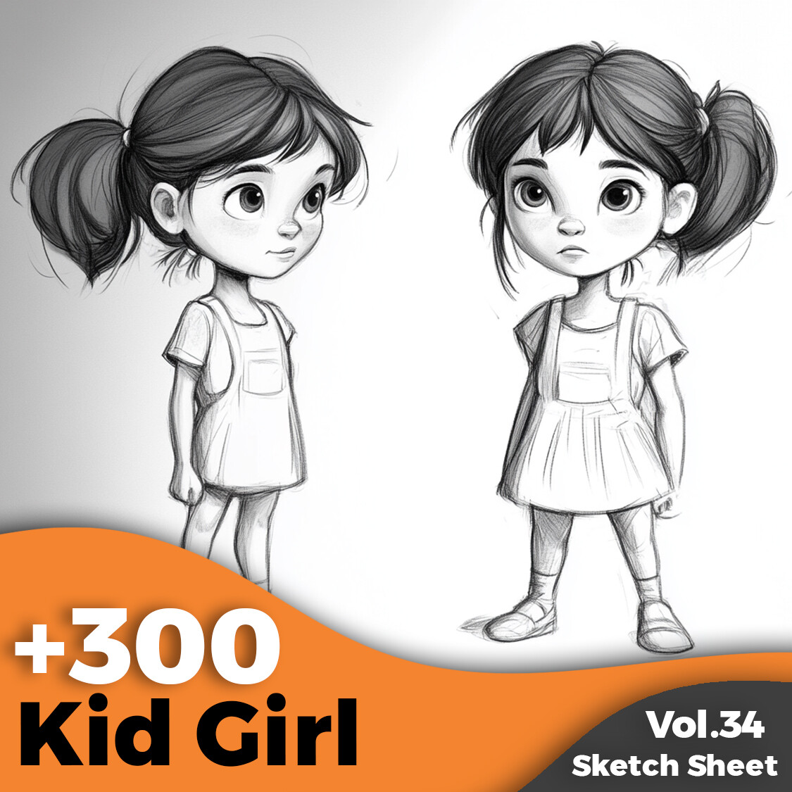 Concept Art - +300 Kid Girl Sketch Sheet Reference Images(4k)