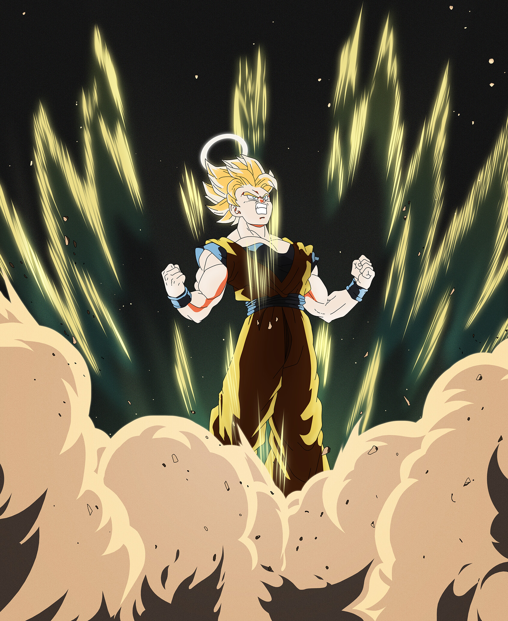 ArtStation - Goku SSJ2 Power Up in Heaven