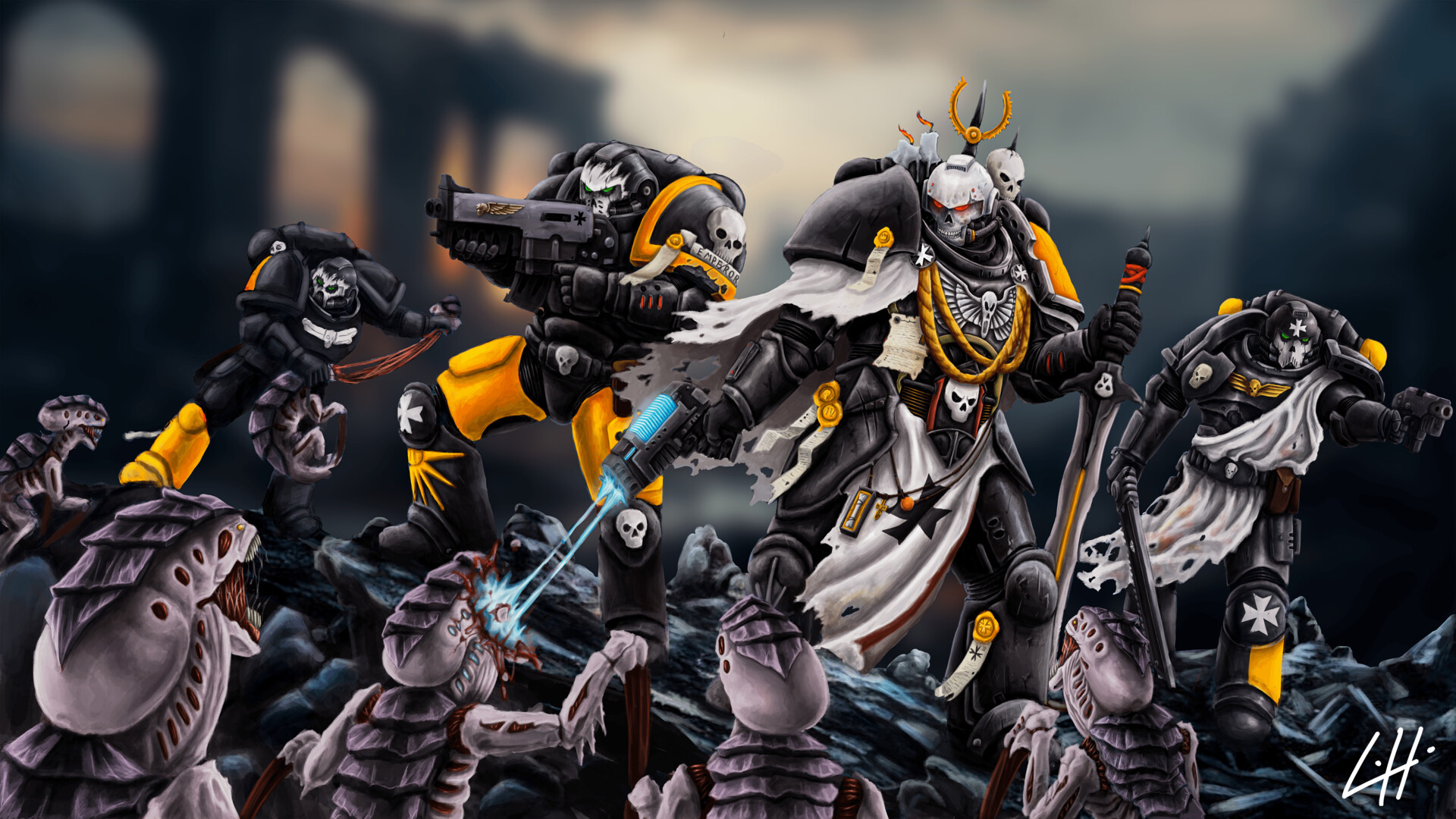 ArtStation - Black Templar Captain leading the charge on a xenos ...