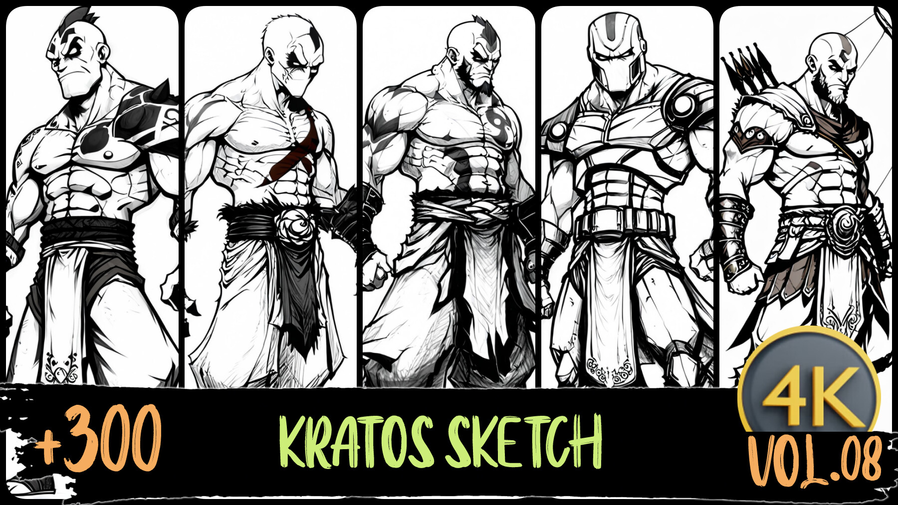 JirenArt - +310 Kratos Sketch | Reference Images | 4K | Sketch Series ...