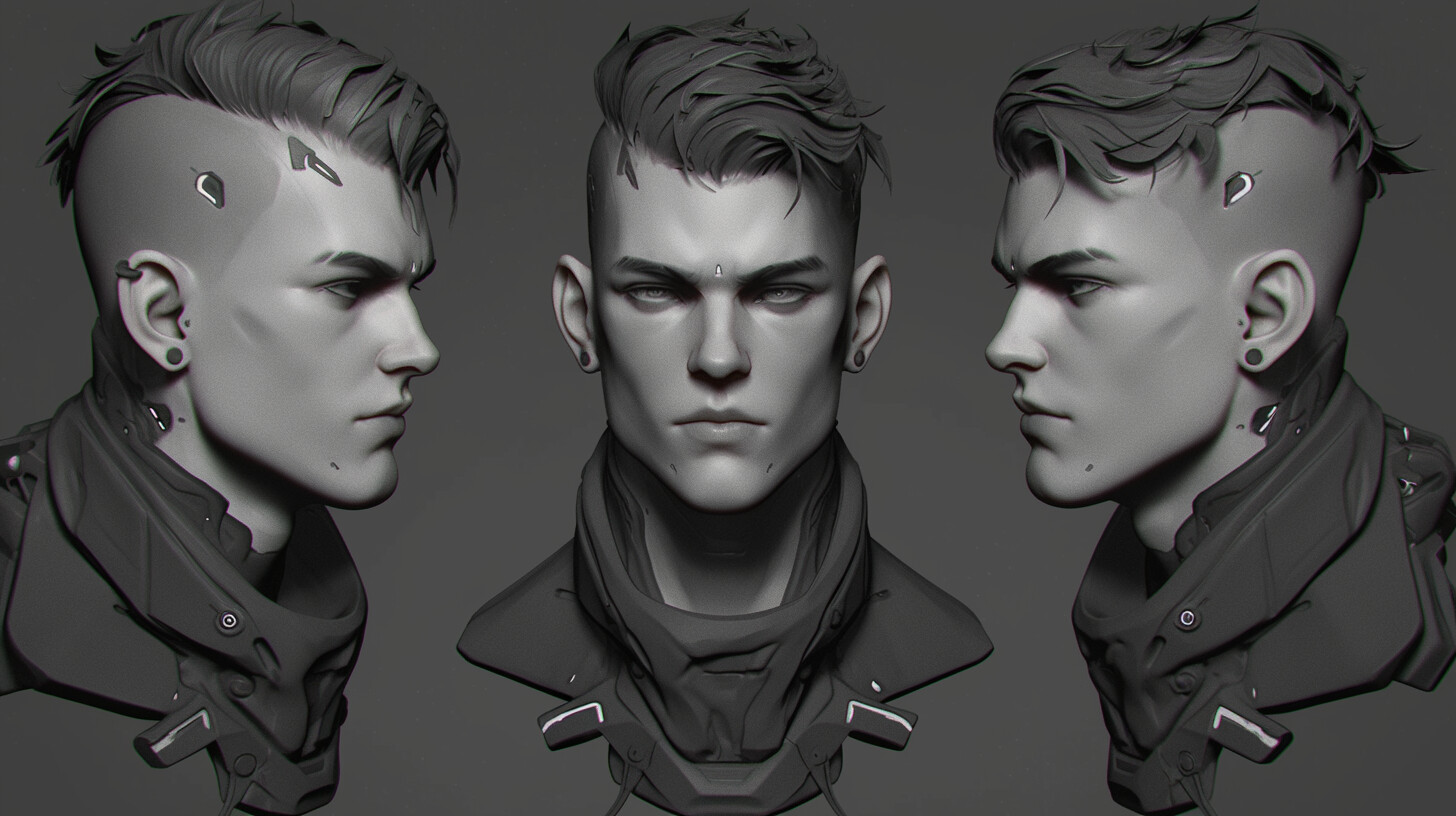 3D Head Sculpt References in 4K - Tika Art - +300 Cyberpunk Male Head ...