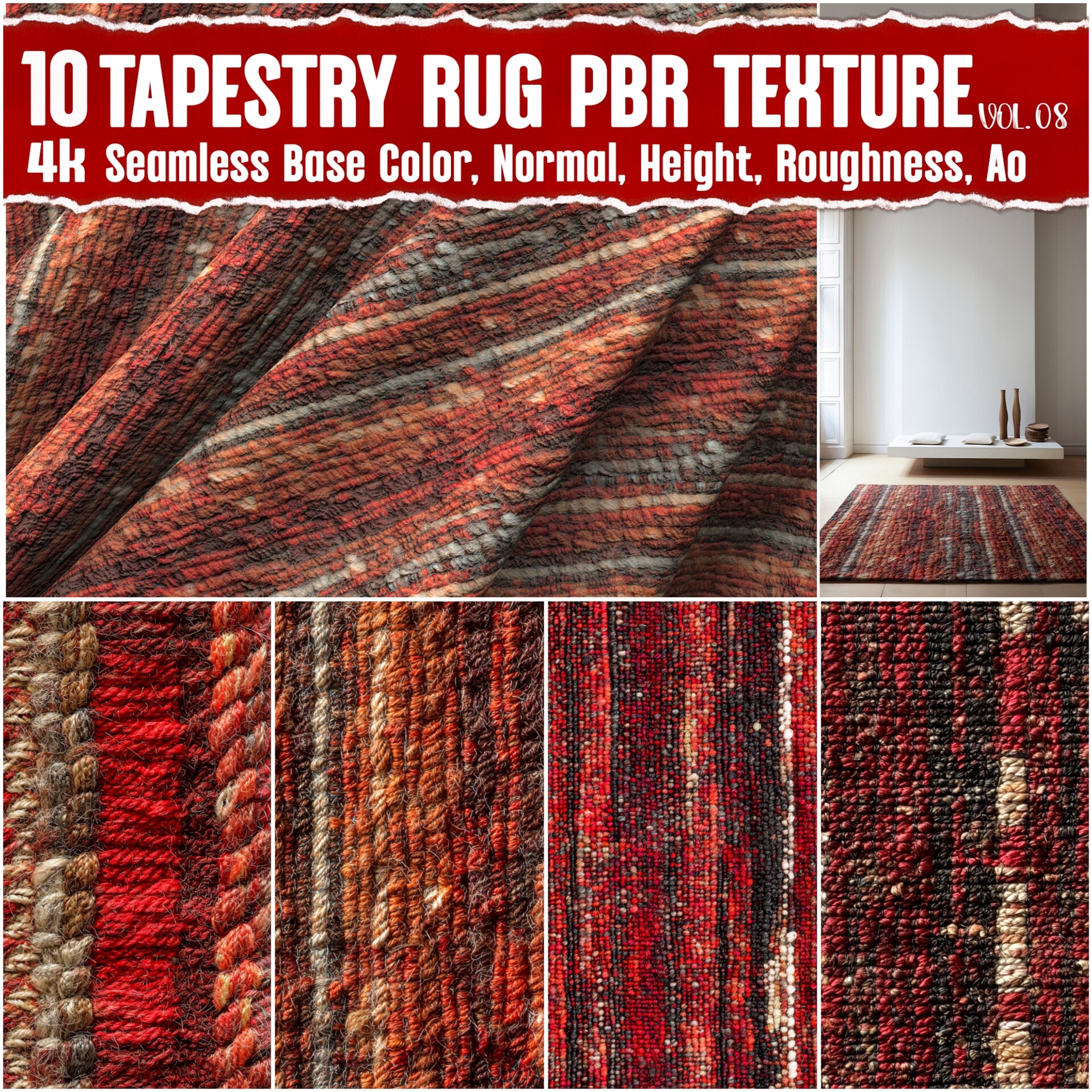 ArtStation - Tapestry Rug VOL.08|4K Seamless PNG PBR Textures
