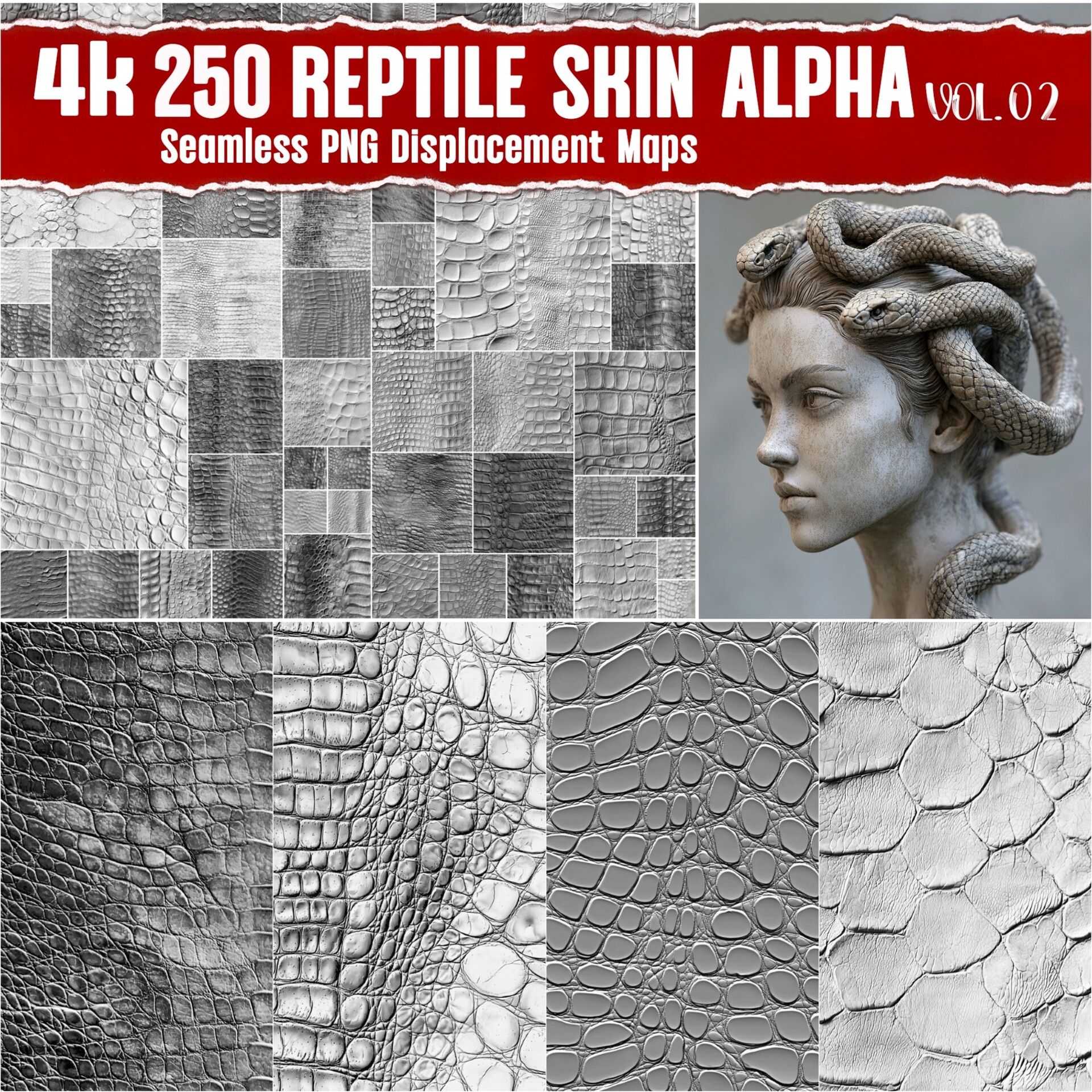 ArtStation - Reptile Skin Alpha |Seamless PNG Displacement Maps
