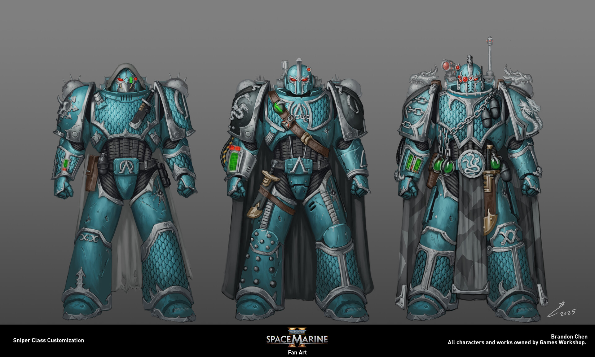 Brandon Chen - Space Marine 2 Chaos Marine Concepts - Sniper and Heavy