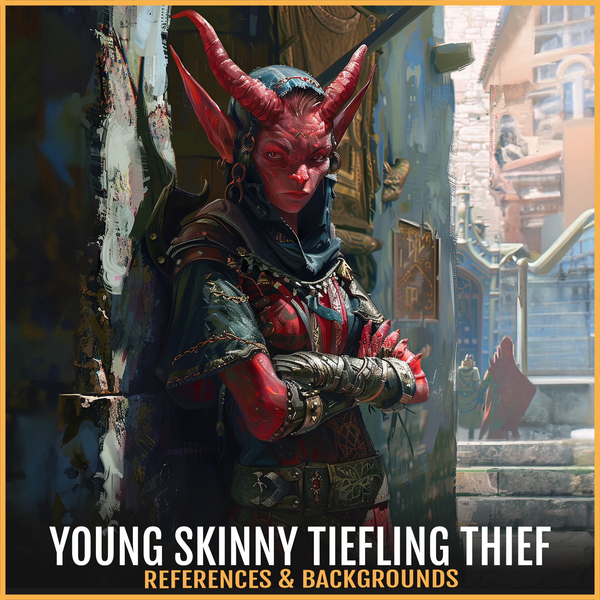 ArtStation - 303 Young Skinny Tiefling Thief: Red Skin & Demon Horns
