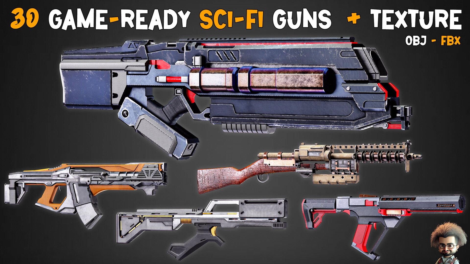 3DShop - 30 Game-Ready Sci-Fi Guns + 4K Textures - Vol 09