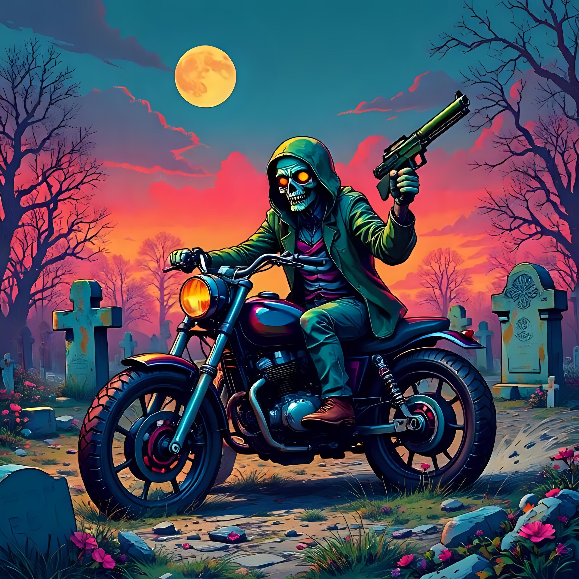 ArtStation - Zombie driving motorcycle holding gun
