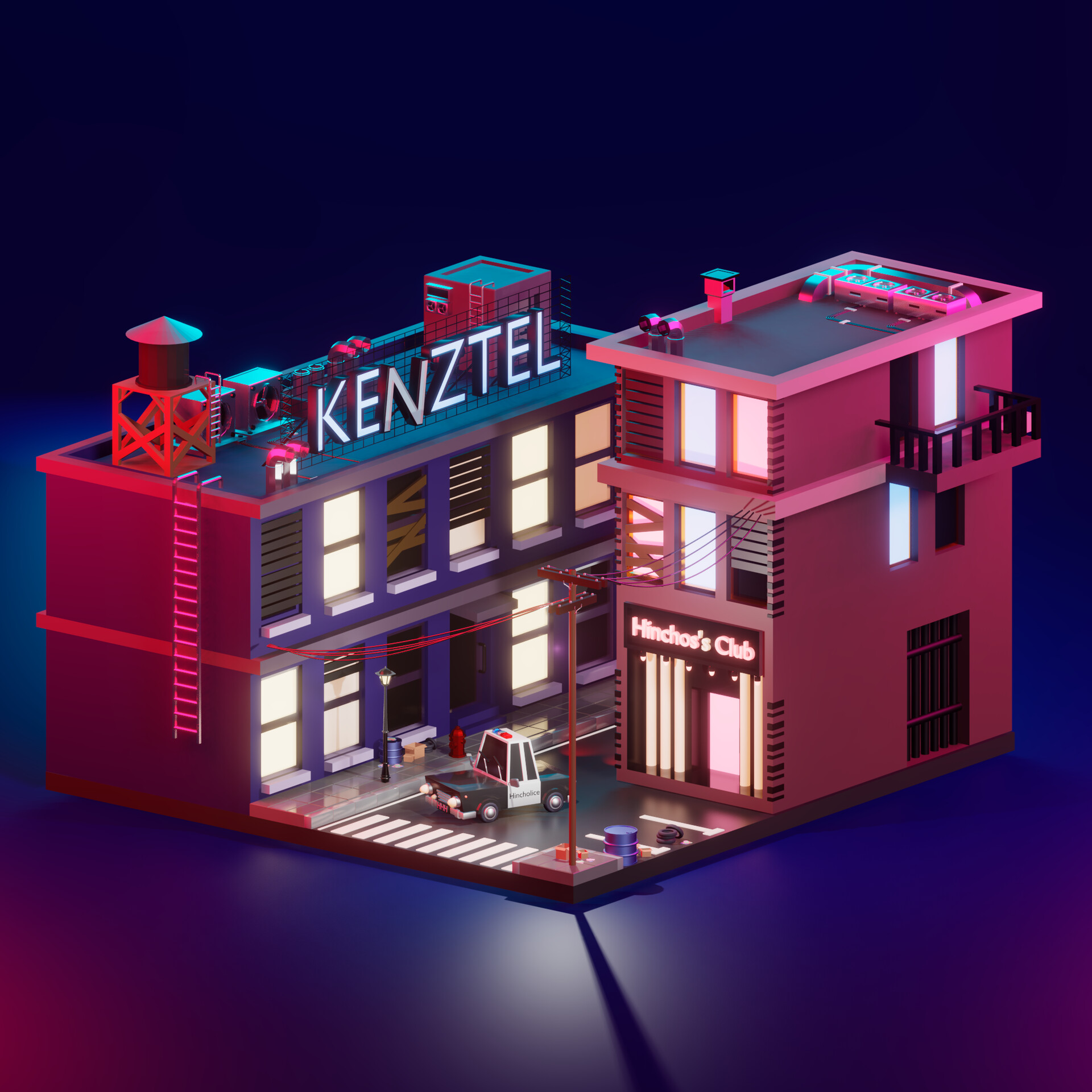 ArtStation - Stylized Low Poly City Diorama - Created in Blender