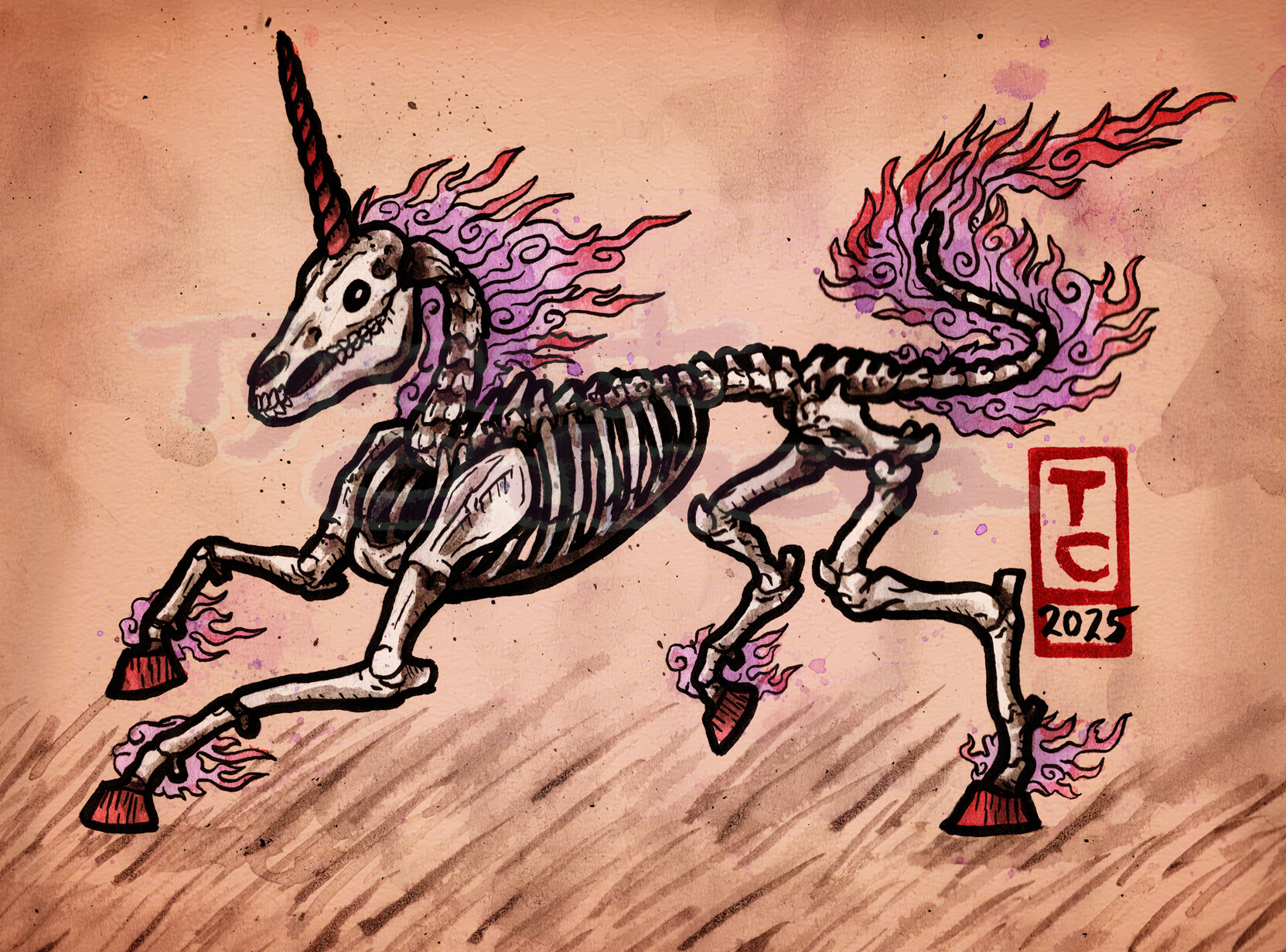 ArtStation - Haunted Bones (Skeleton Unicorn Oukamiyo-e)