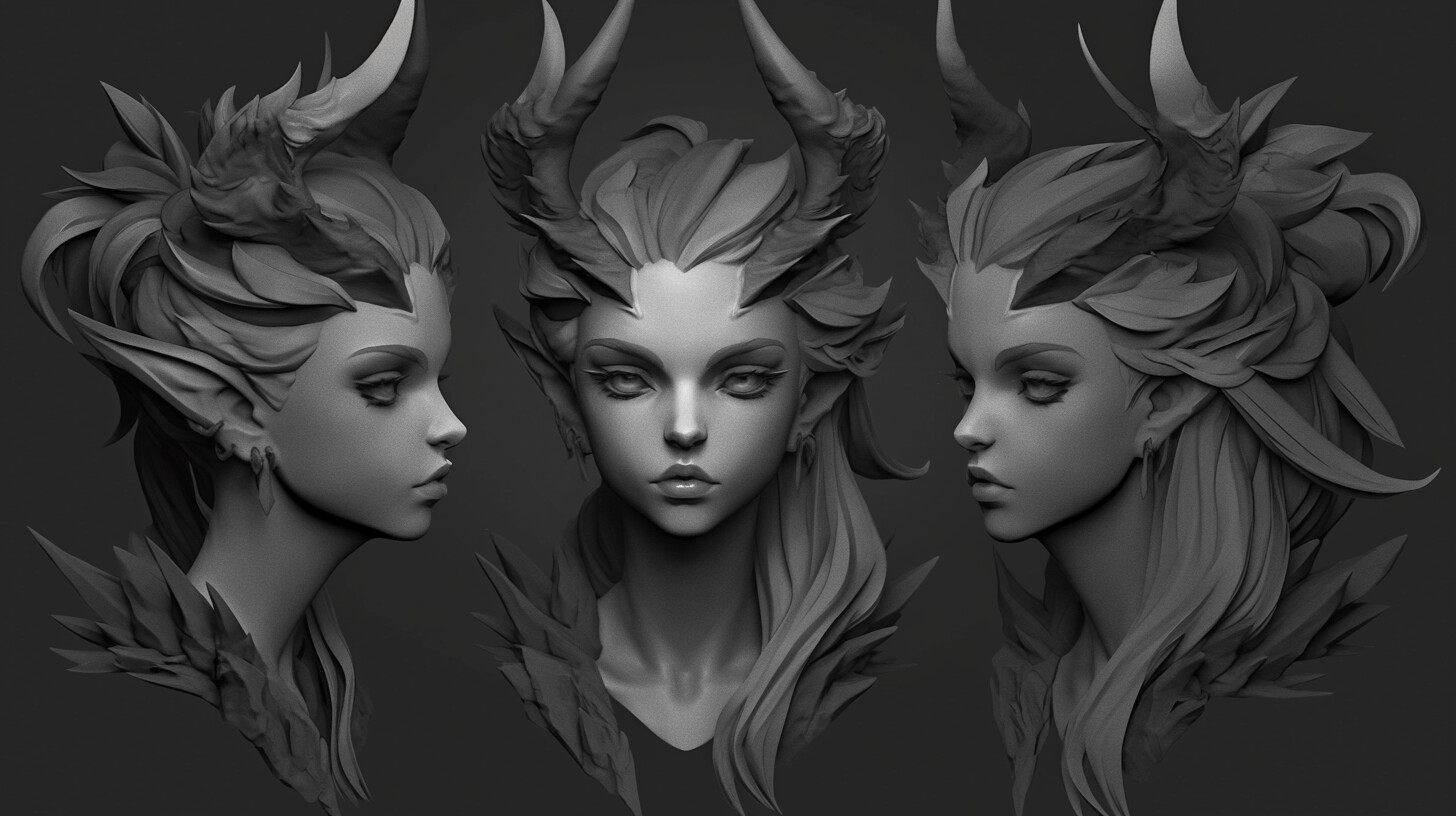 3D Head Sculpt References in 4K - Tika Art - +300 Demon Queen Female ...