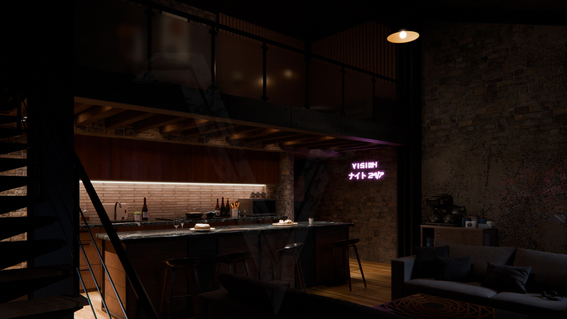 ArtStation - Rustic + Industrial Style Living Room