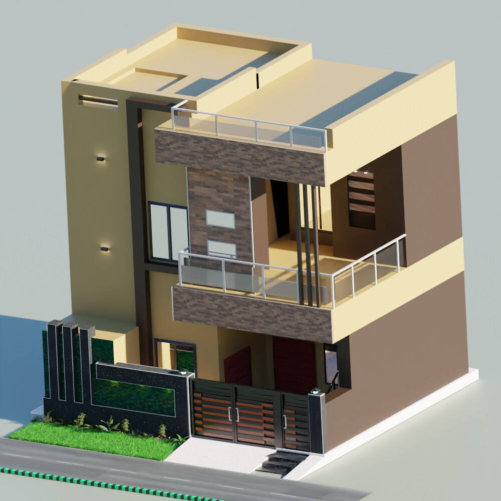 ArtStation - 3D Front Elevation of Modern House | Realistic ...