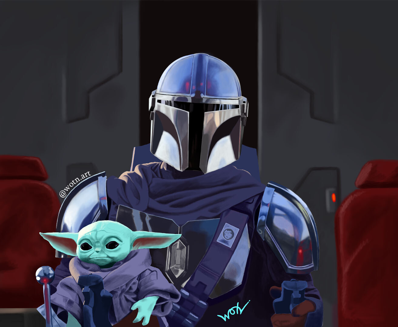 WOTN - My digital drawing of Mandalorian and Grogu.(@wotn.art)