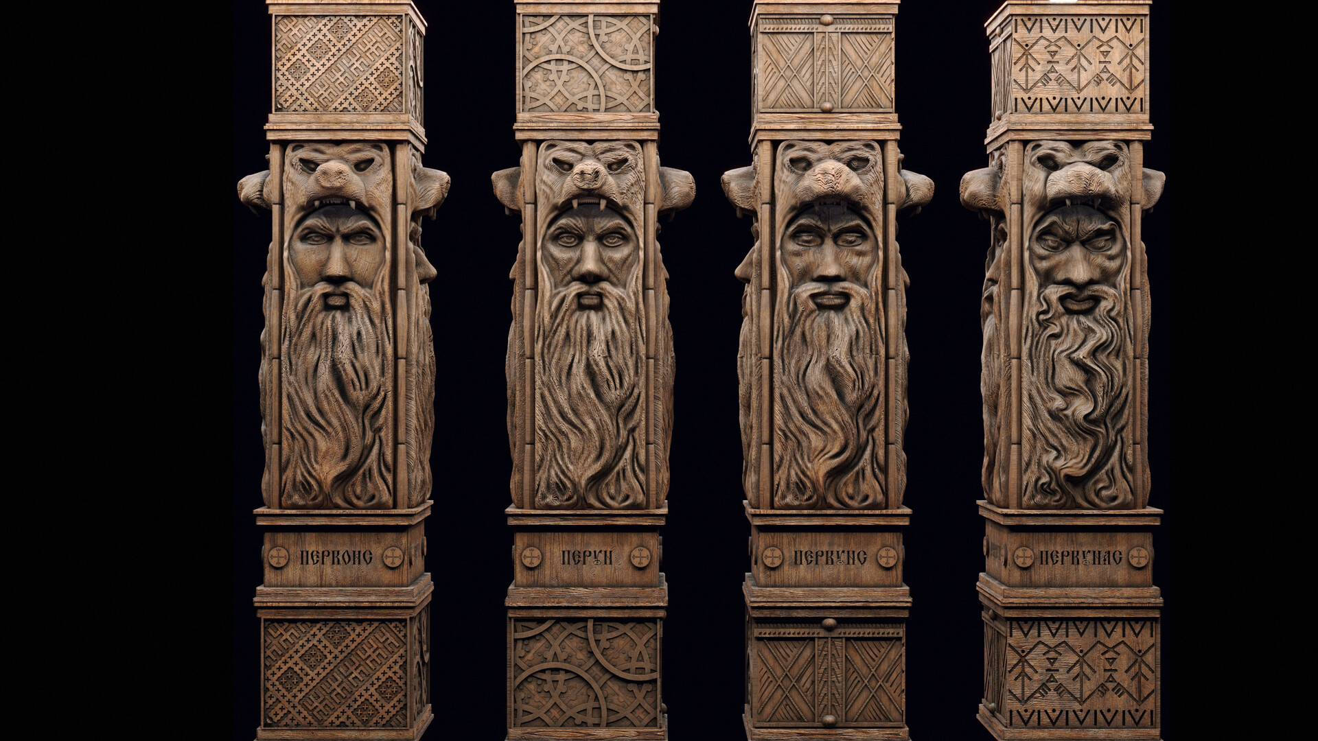 ArtStation - Totem of the god Perun with patterns in different languages