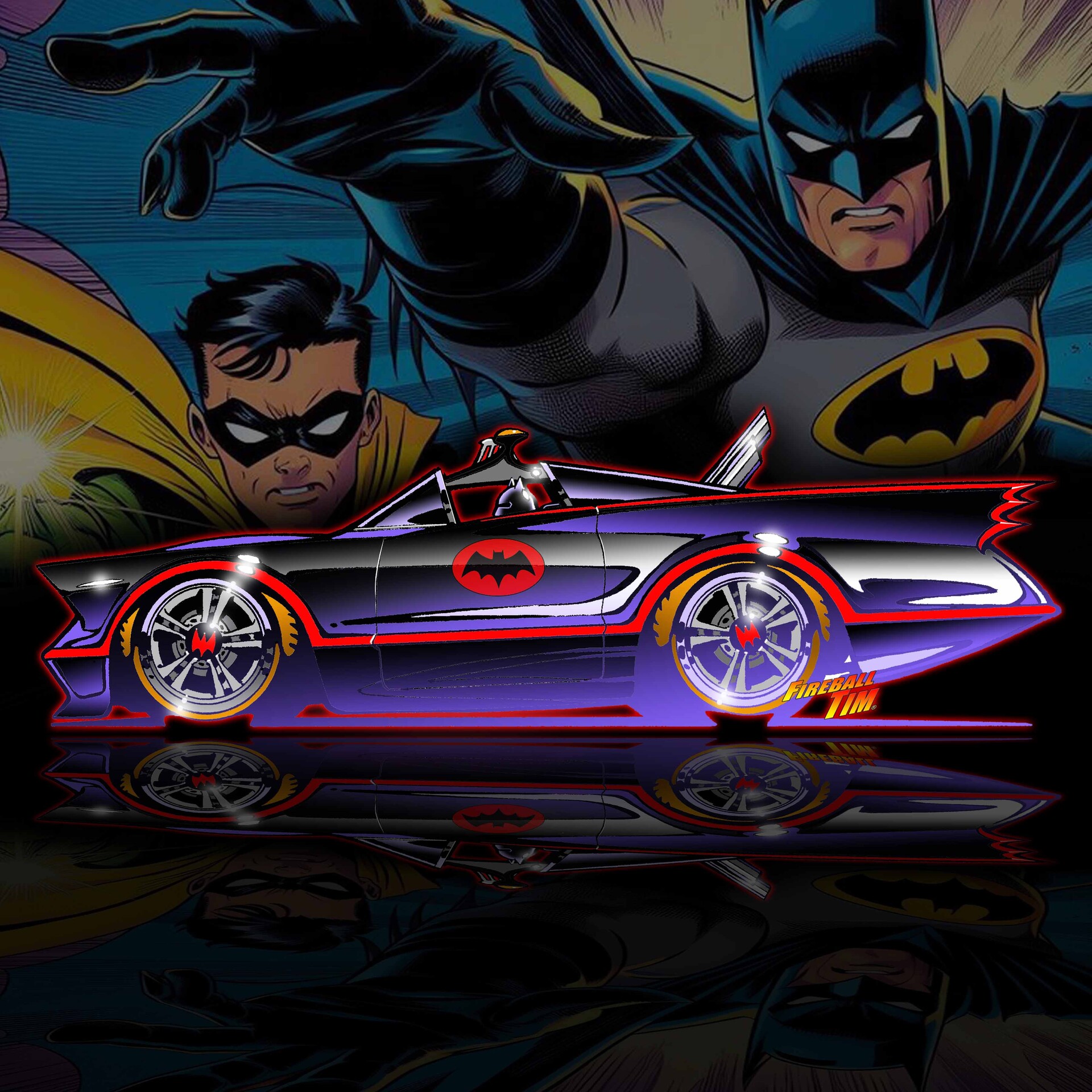 Fireball Tim Lawrence - Batmobile Dynamic Duo Art