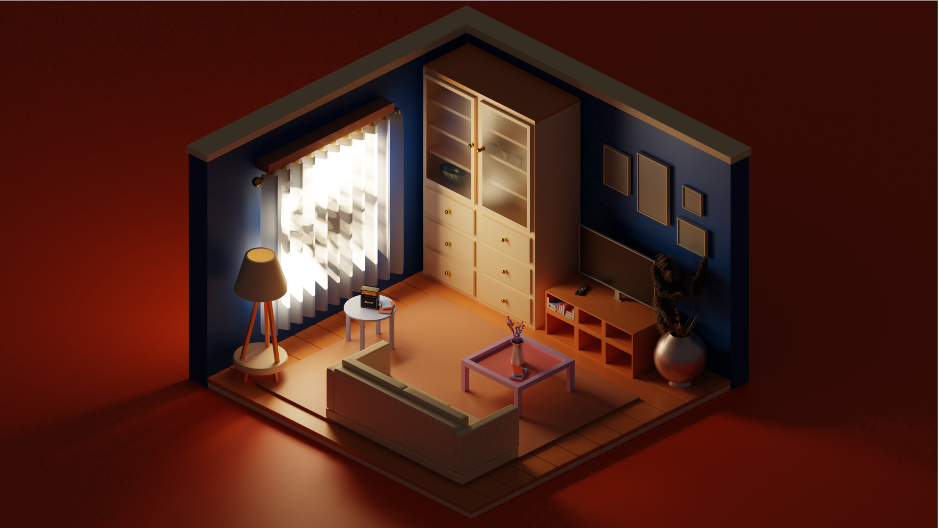 ArtStation - Orange Blue Interior Room