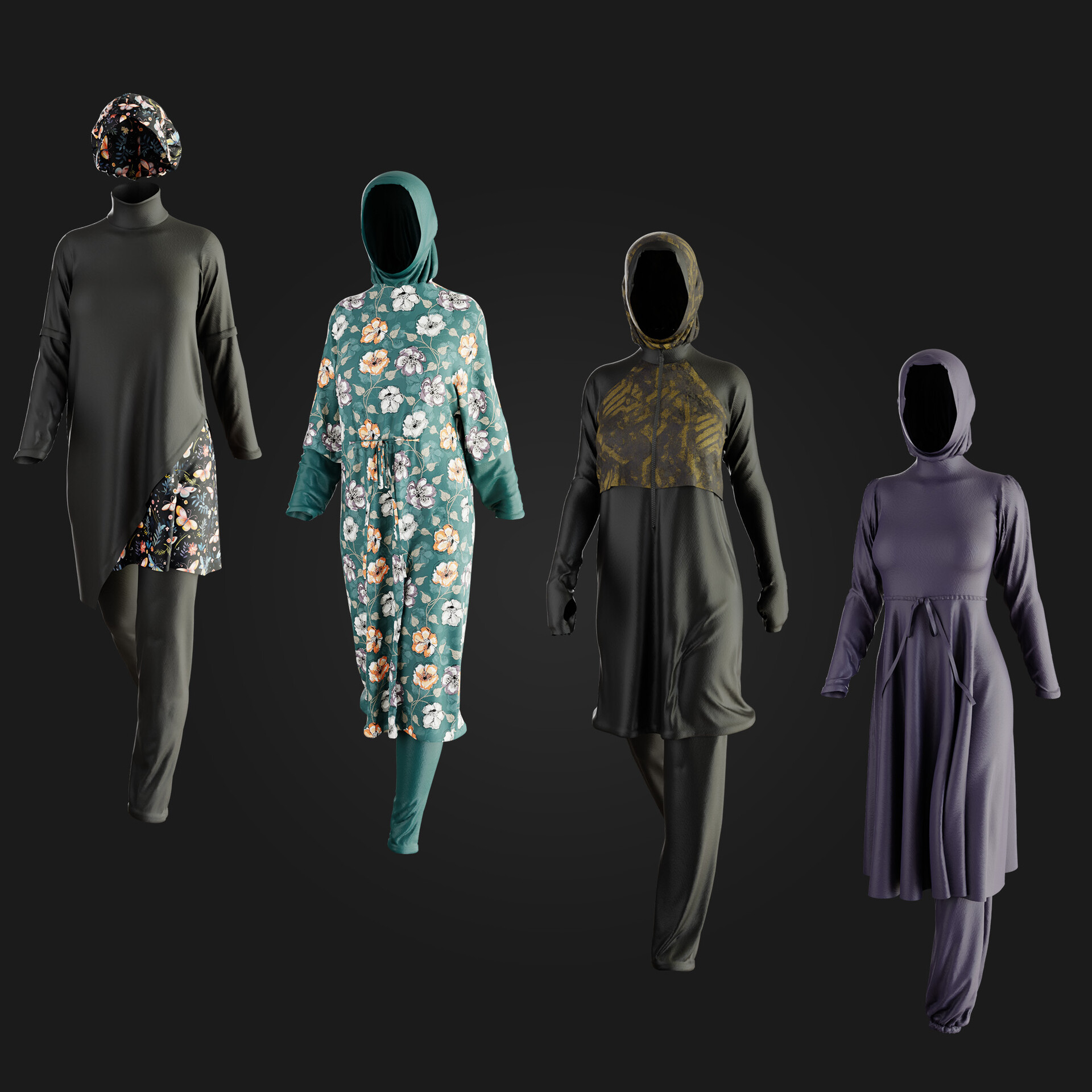 ArtStation - 4 Burkini sets[fbx+obj+zprj+blend][md+clo]vol01