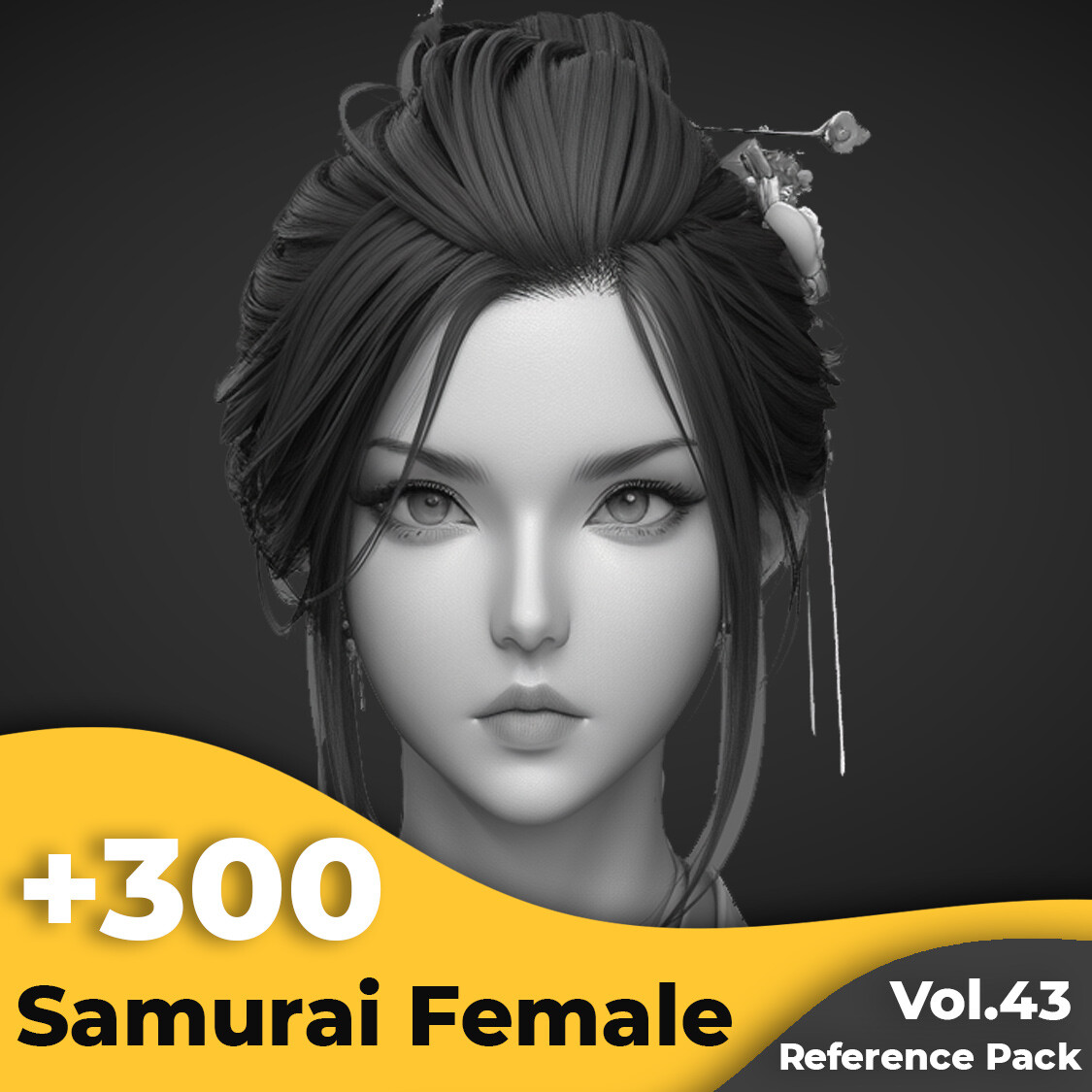 3D Head Sculpt References in 4K - Tika Art - +300 Samurai Female Head Sculpt Reference Images(4k)