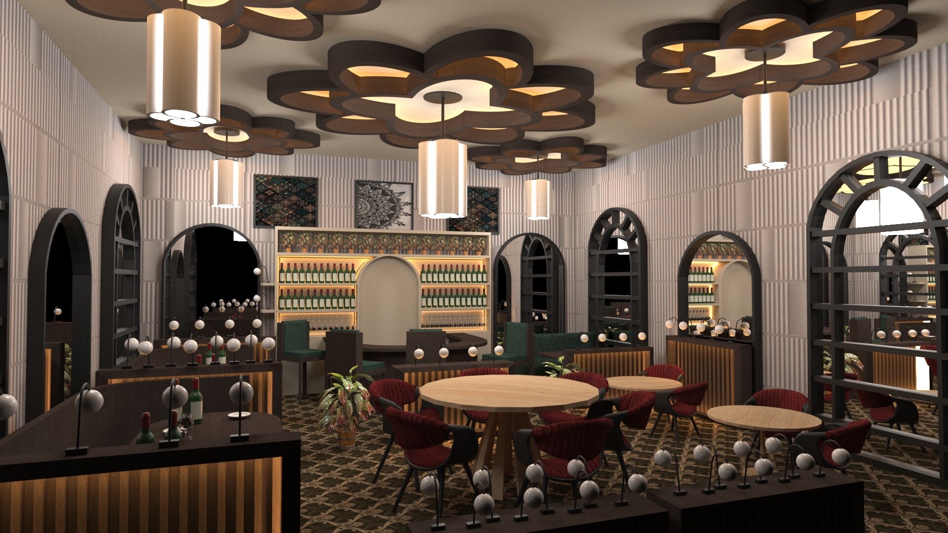 ArtStation - "Elegant Modern Lounge with Floral Ceiling Design"